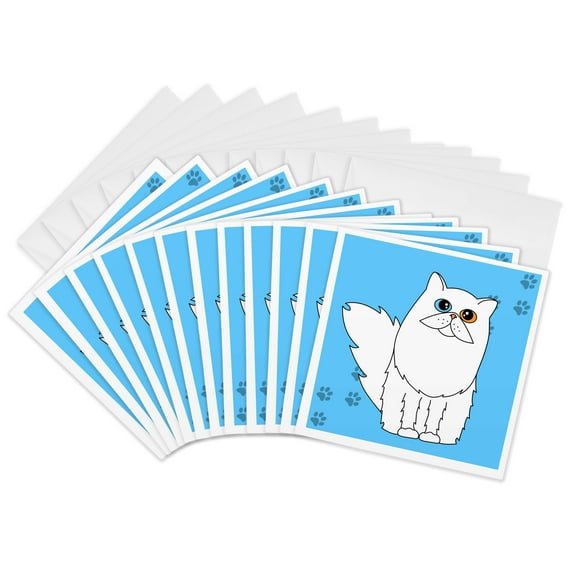 3drose, White Odd Eyed Long-haired / Persian Cat Paw-print, 12 Greeting ...