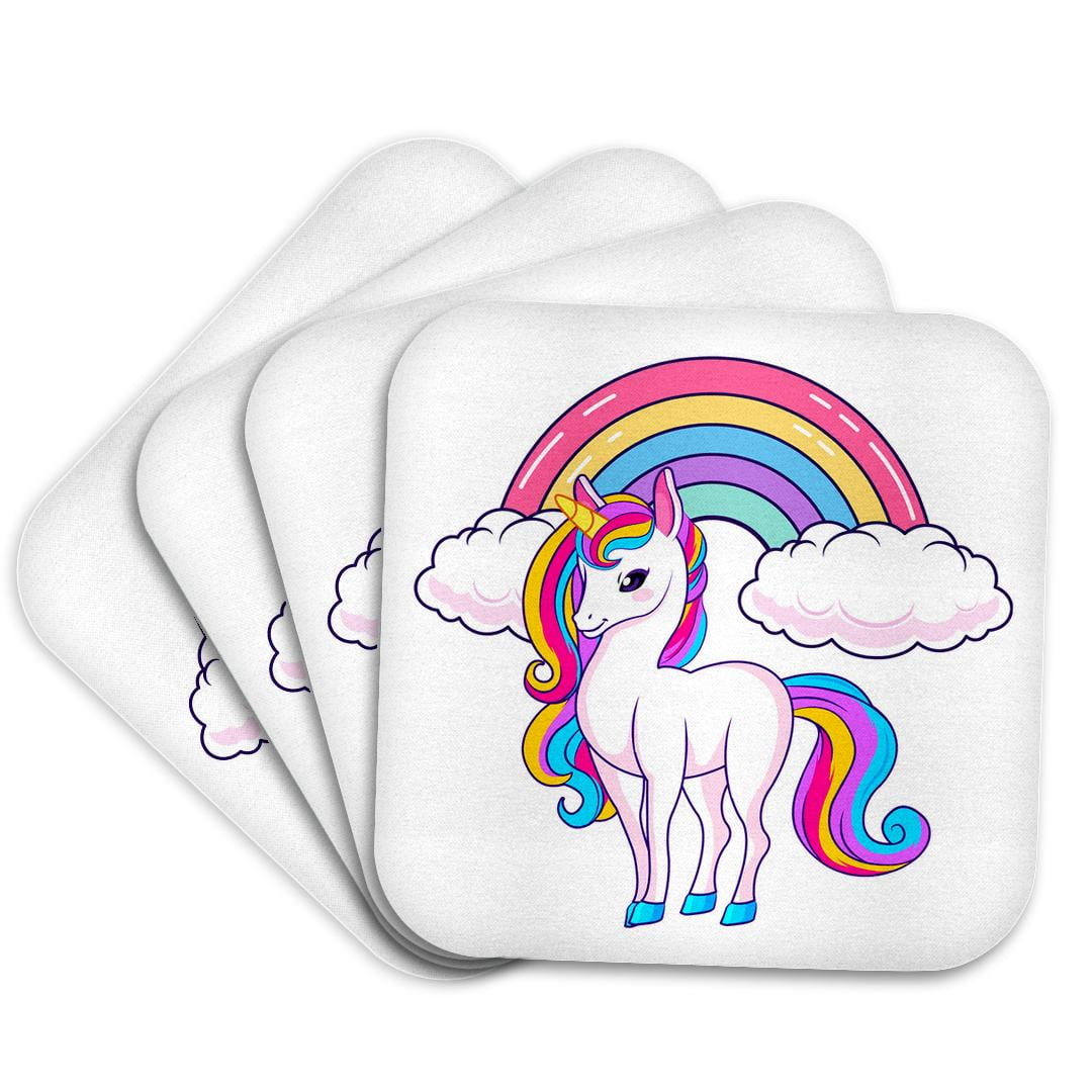 3drose, White Unicorn Standing by Pastel Rainbow on Clouds, 3dramm, Set ...