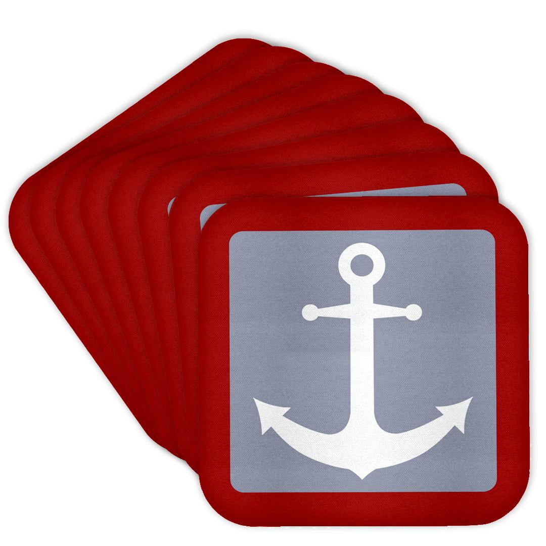 3drose, White and Red Nautical Anchor Design, Set of 8 Coasters - Soft ...