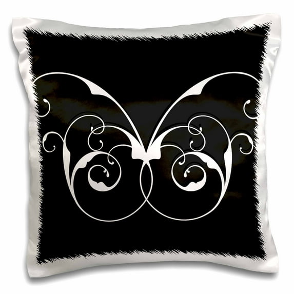 3drose, White on Black Elegant Butterfly Design, 16x16 inch Pillow Case ...
