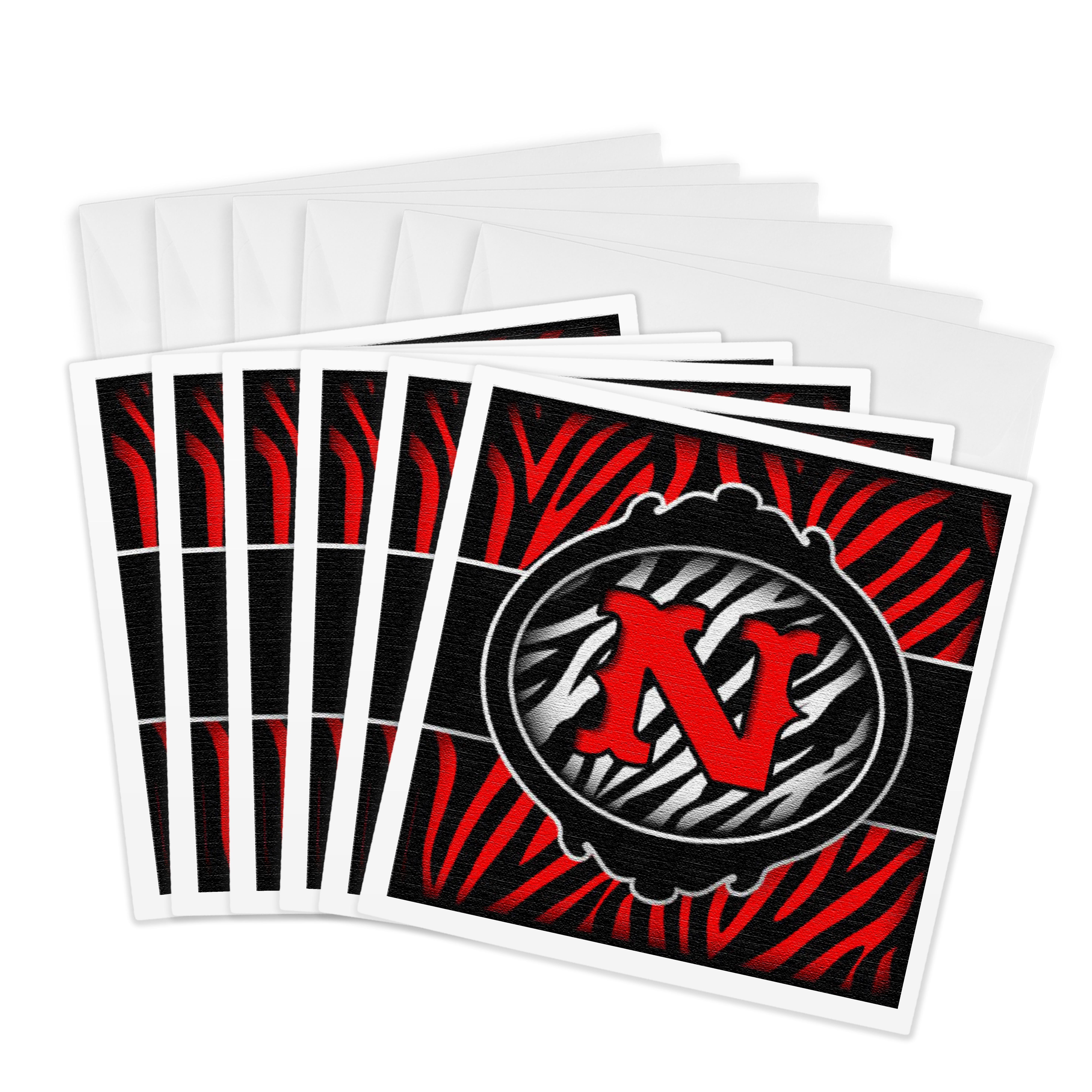 3drose, Wicked Red Zebra Initial Letter N, 6 Greeting Cards with ...