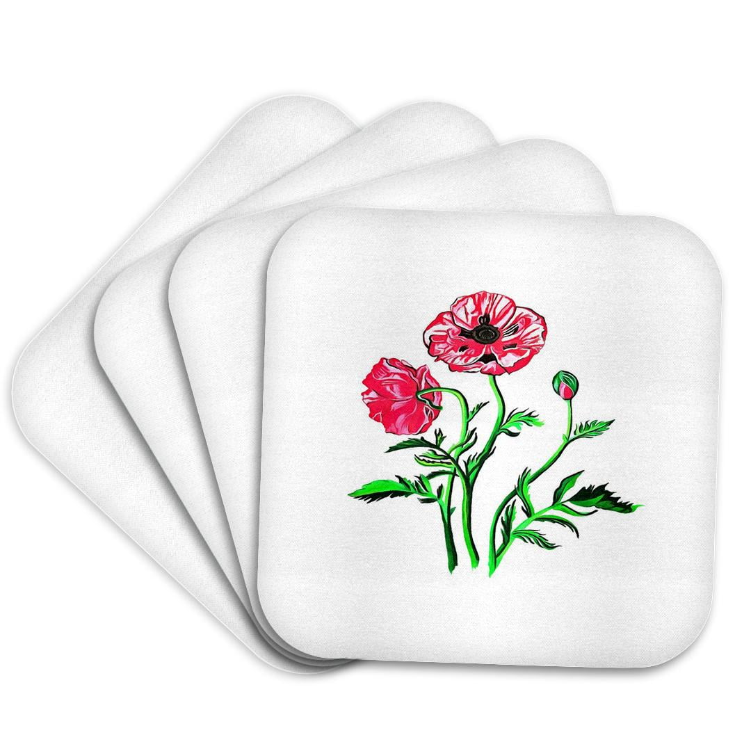 3drose, Wild Poppies Black Outline Art, Set of 4 Coasters - Cork ...