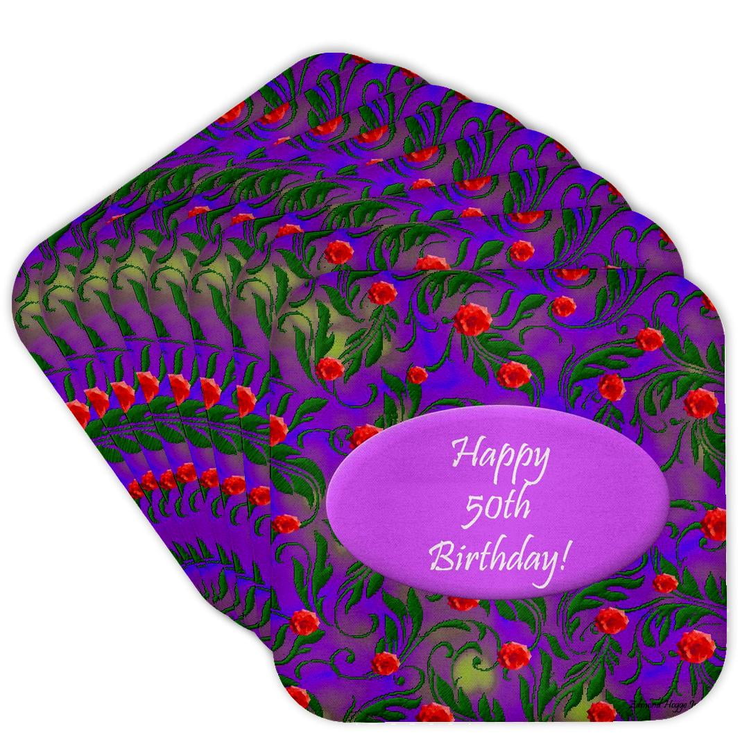 3drose, Wild Purple 50th Birthday Design, Set of 8 Coasters - Cork ...