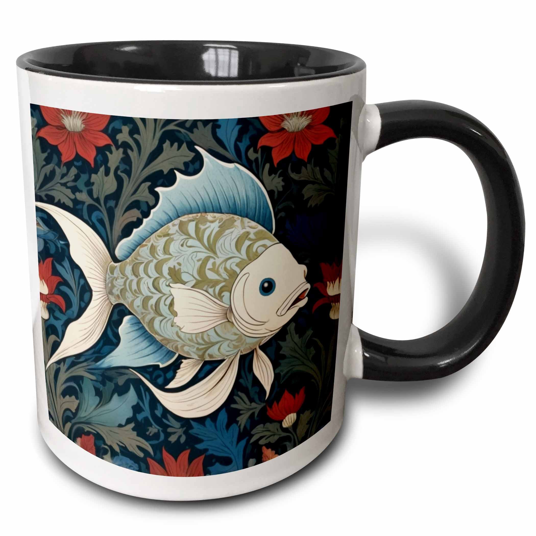 3drose, William Morris Style Fish Nautical Sea Ocean Botanical Blue ...