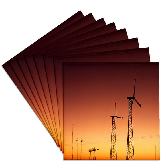 3drose, Wind Turbines Generate Power Silhouette, Set of 8 Ceramic Tile ...