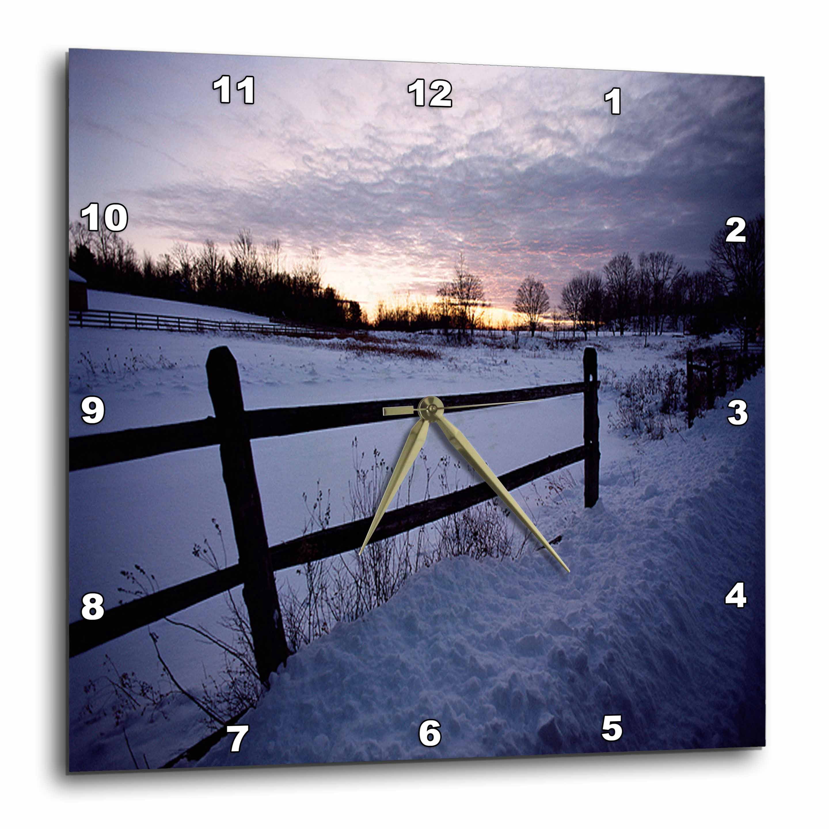 3drose, Winter Theme Daybreak Sunrise Fence, 15x15 Wall Clock - Walmart.com
