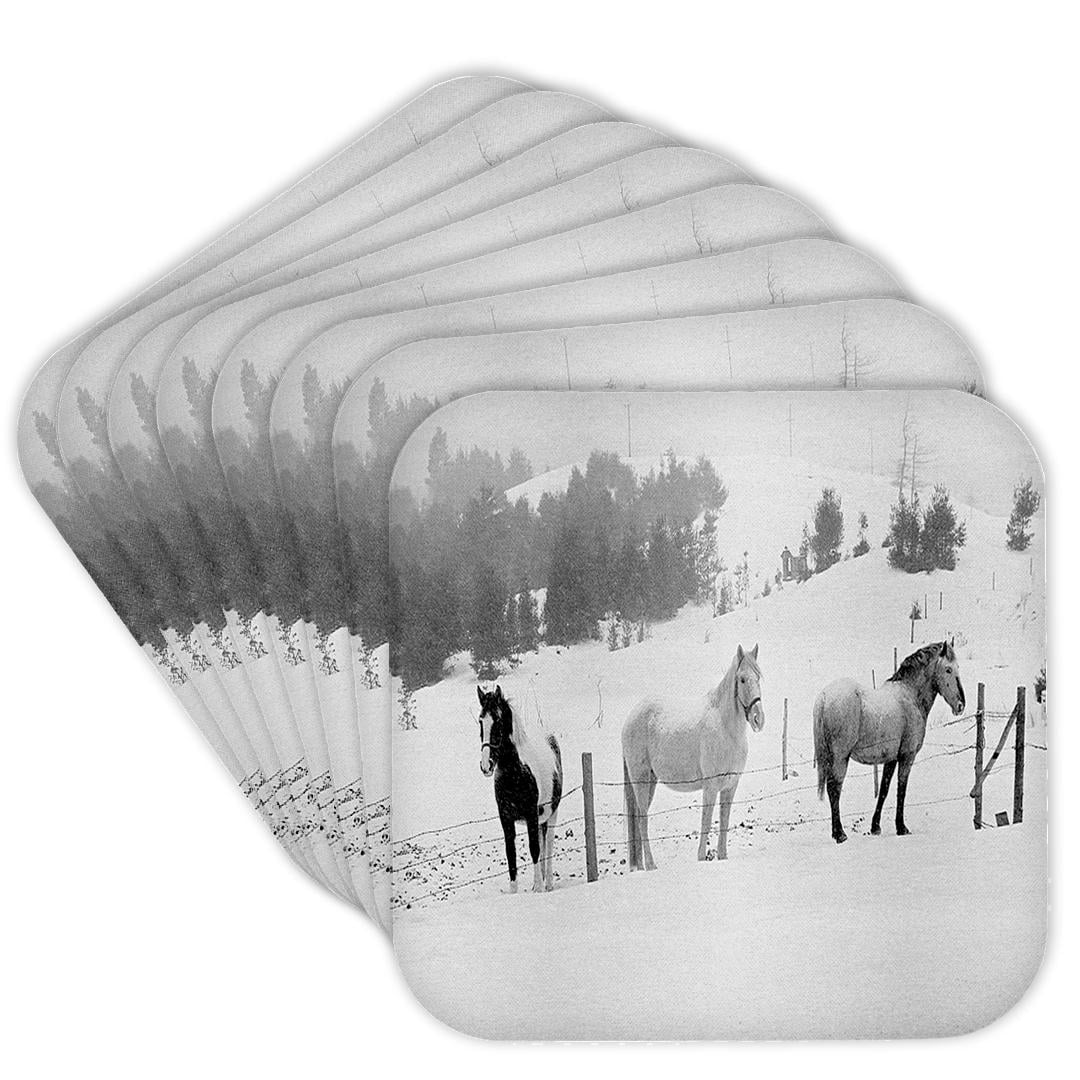 3drose, Winter Theme Horses in Winter, Set of 8 Coasters - Soft ...