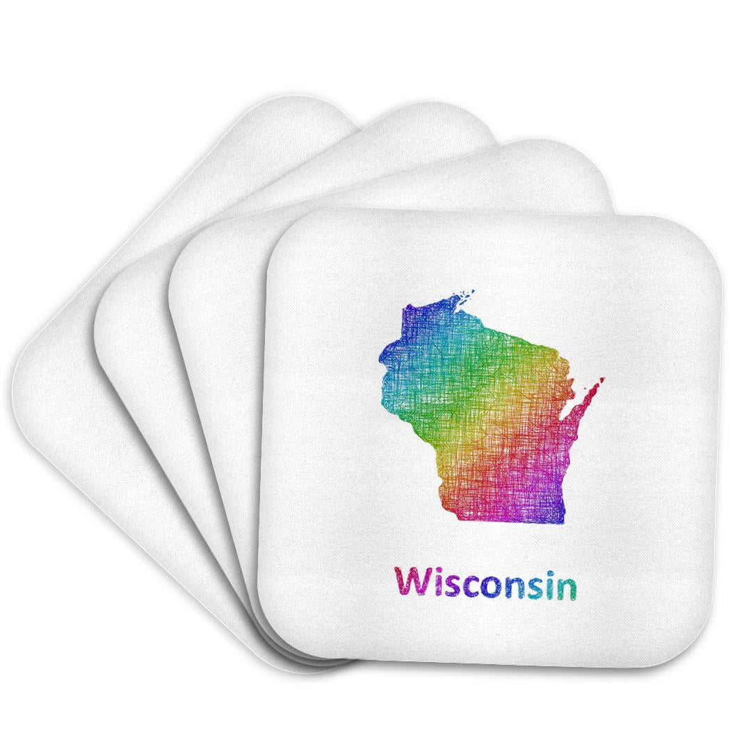 3drose, Wisconsin State Map - Rainbow Sketch Design, Set of 4 Coasters ...