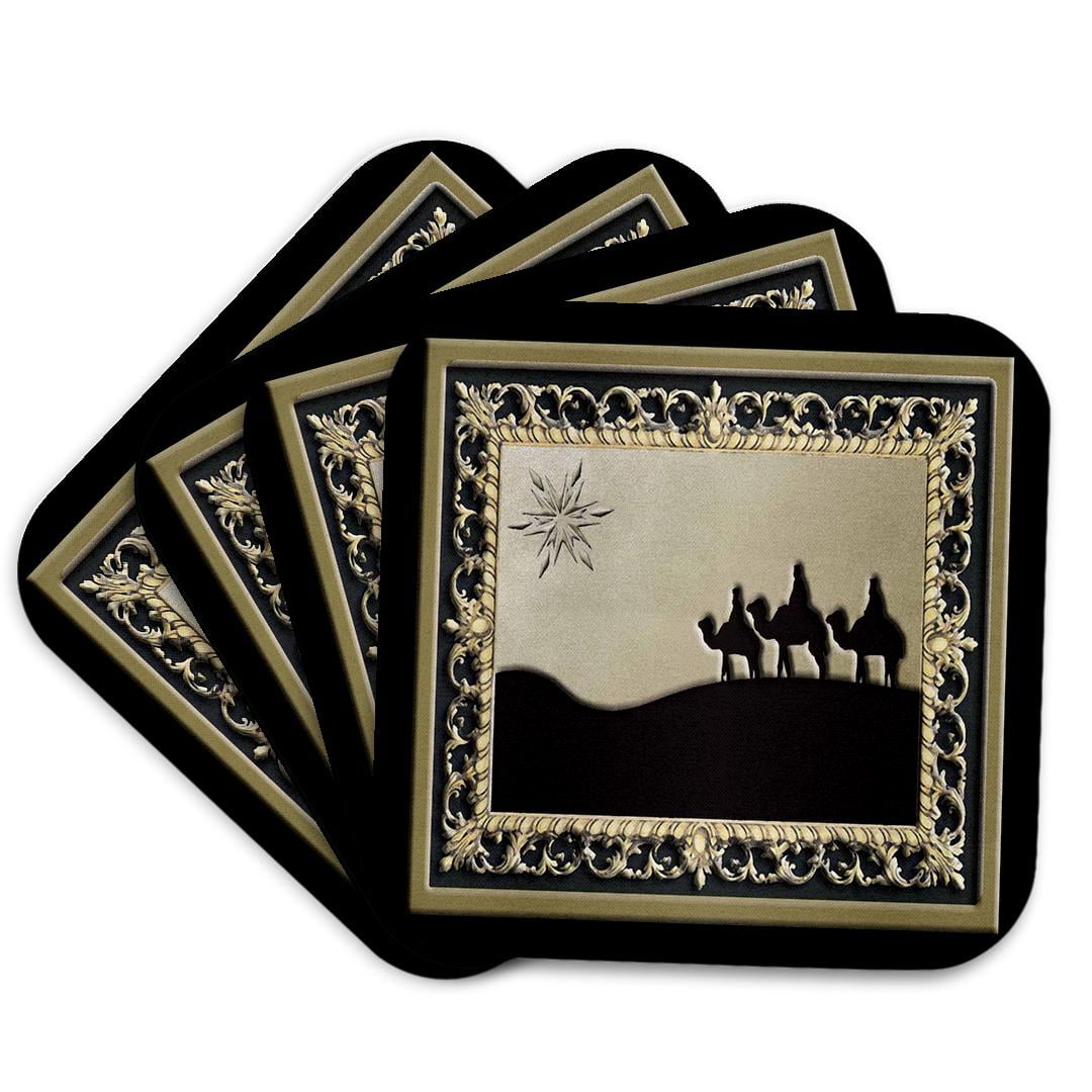 3drose, Wise Men Gold and Black, Set of 4 Coasters - Cork - Walmart.com