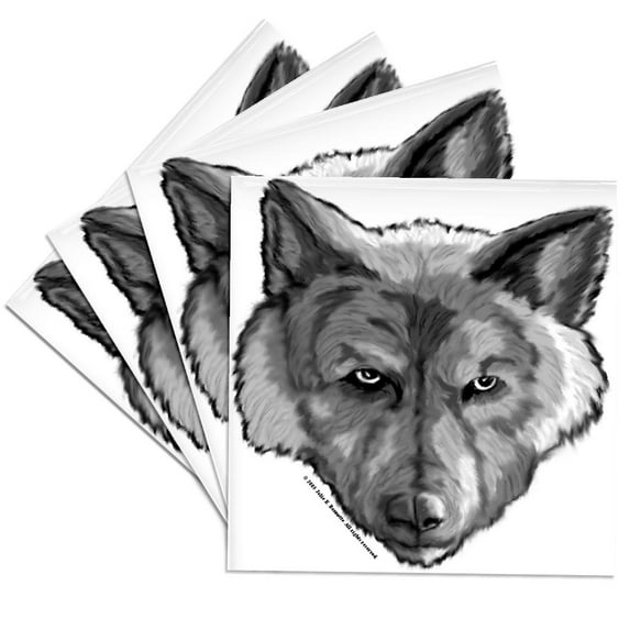 3drose, Wolf Head Digital Animal Wildlife Painting, Set of 4 Ceramic ...