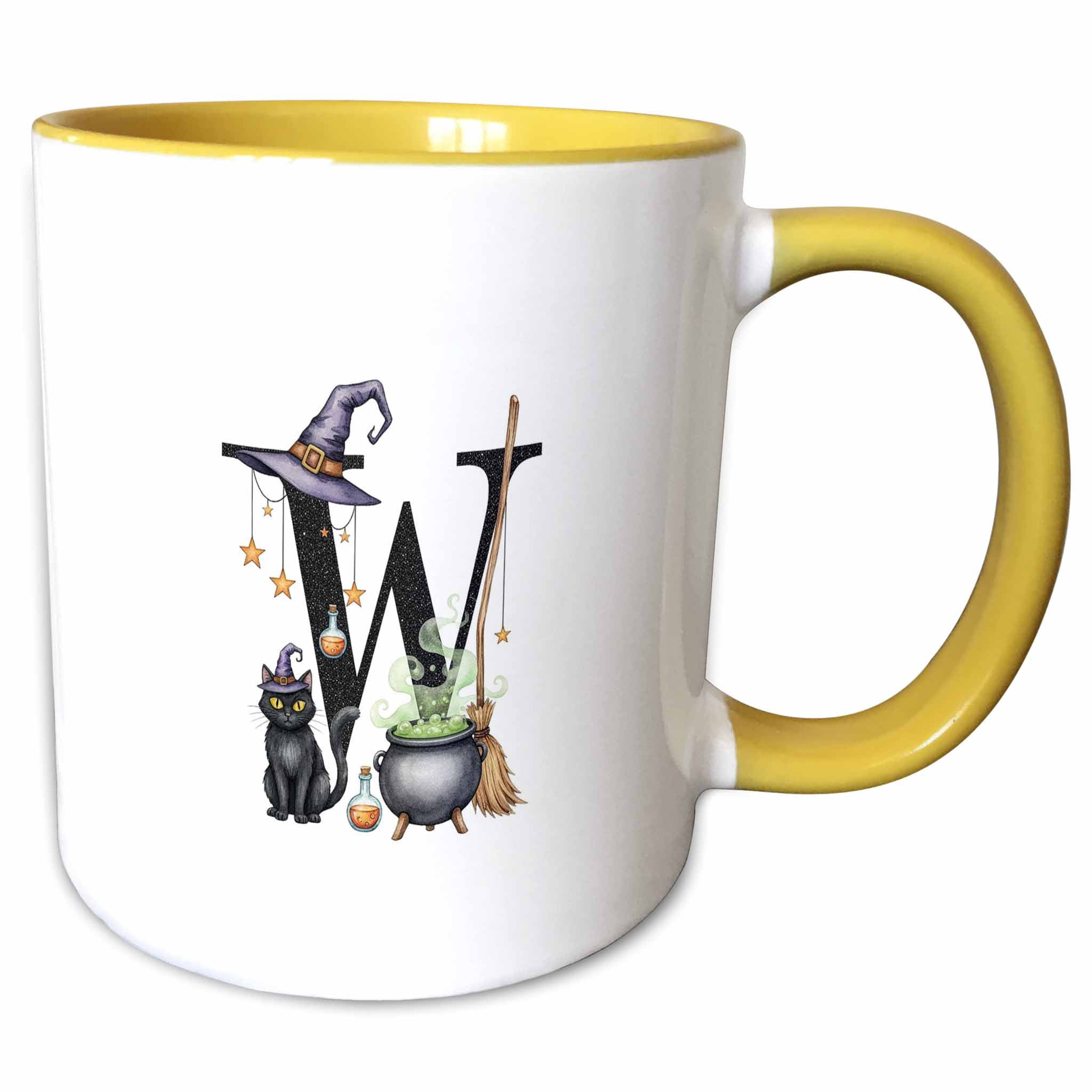 3drose, Wonderful Letter W. Halloween Monogram, Broom, Wizard Hat, Cat ...