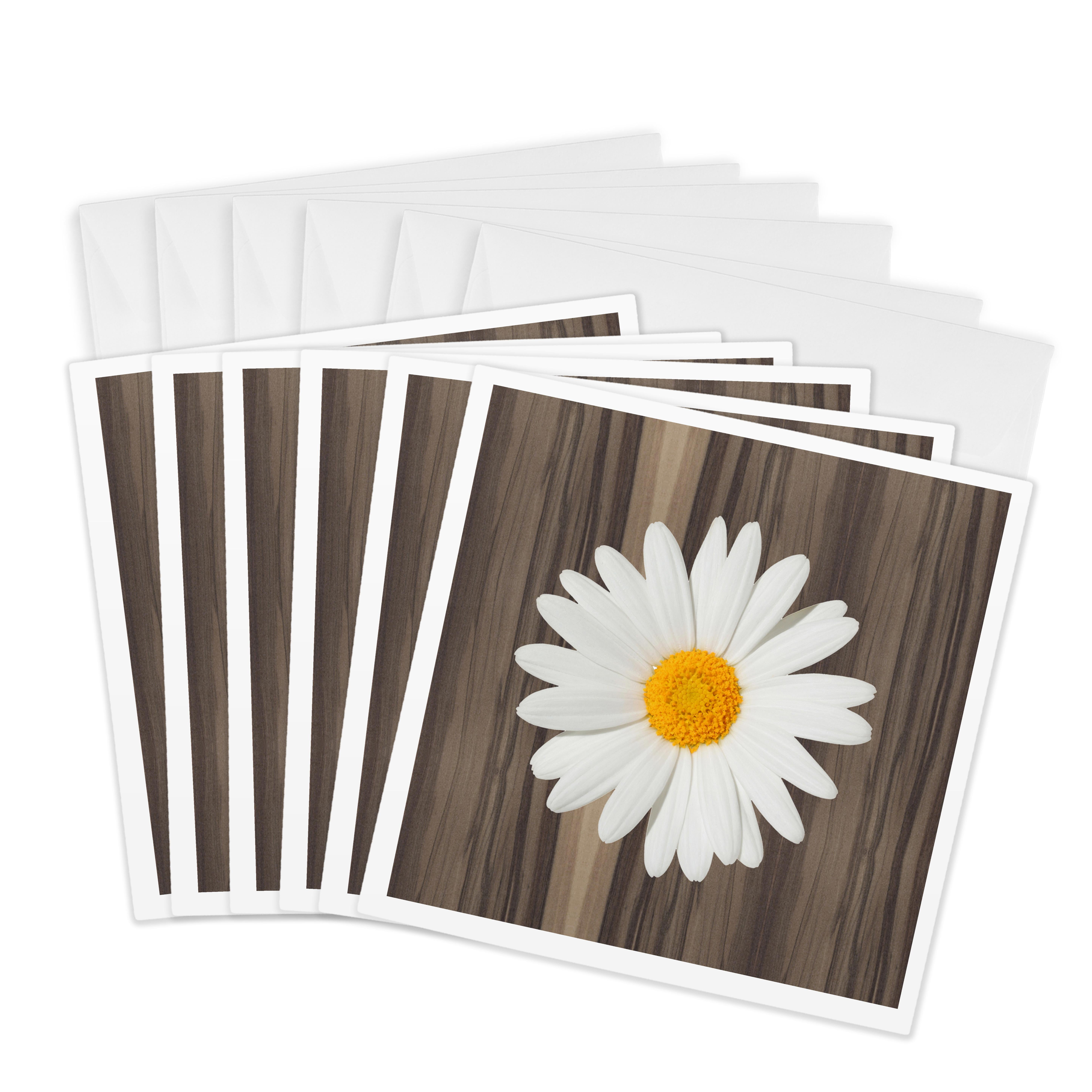 3drose, Wood Image with White Daisy, 6 Greeting Cards with Envelopes ...