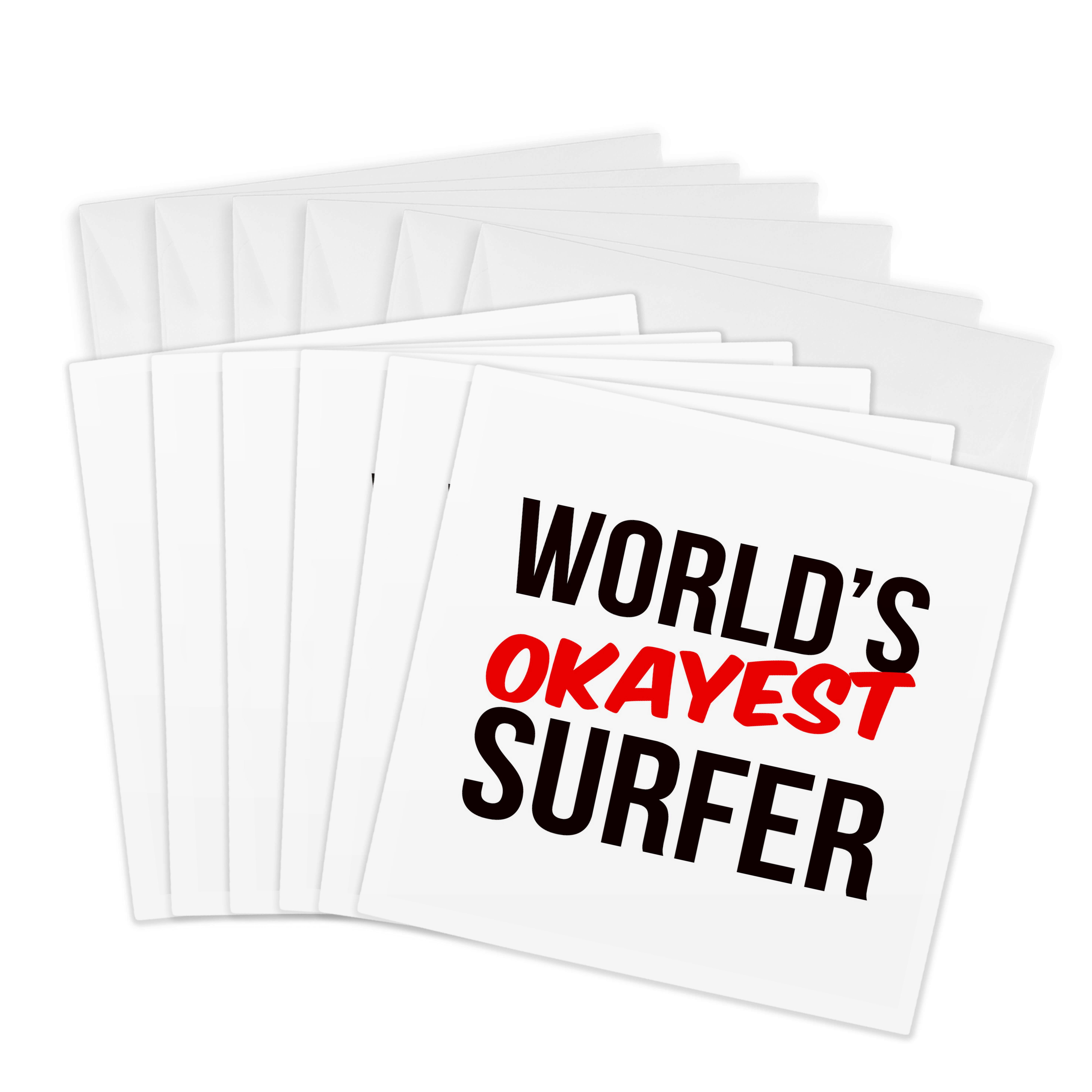 3drose, Worlds Okayest Surfer, 6 Greeting Cards with Envelopes ...