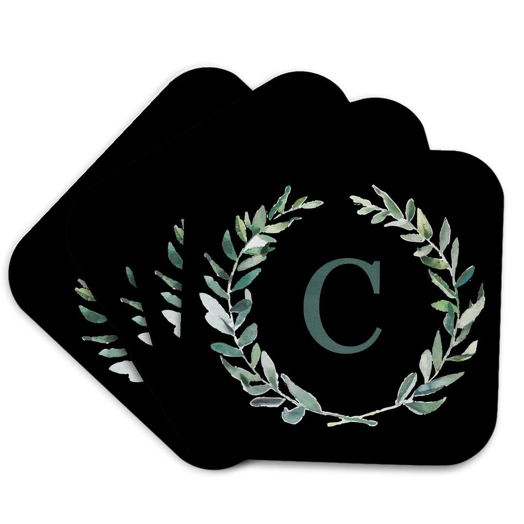 3drose, Wreath with Monogram Initial Letter C in Green on Black ...