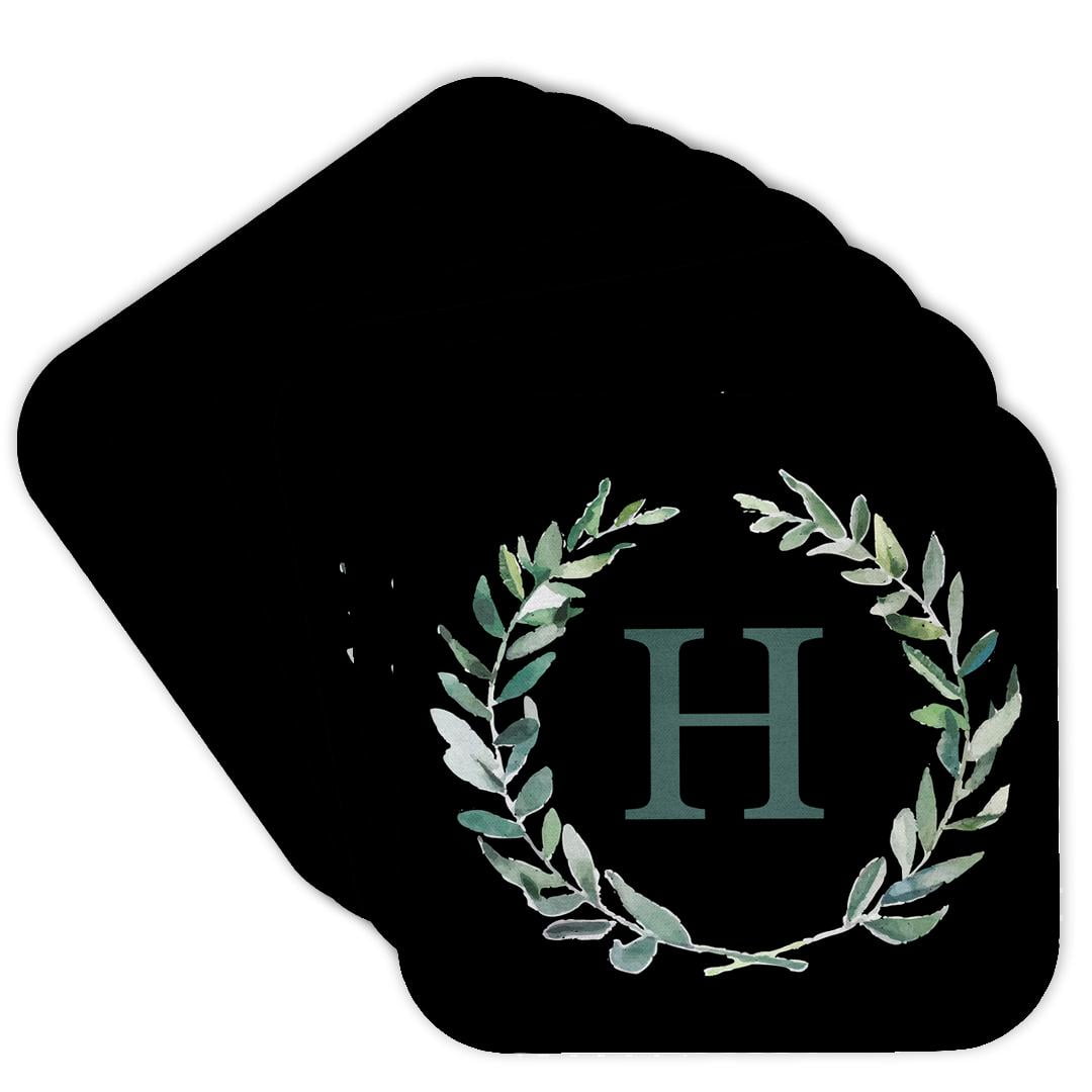 3drose, Wreath with Monogram Initial Letter H in Green on Black ...