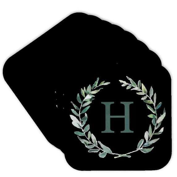 3drose, Wreath with Monogram Initial Letter H in Green on Black ...
