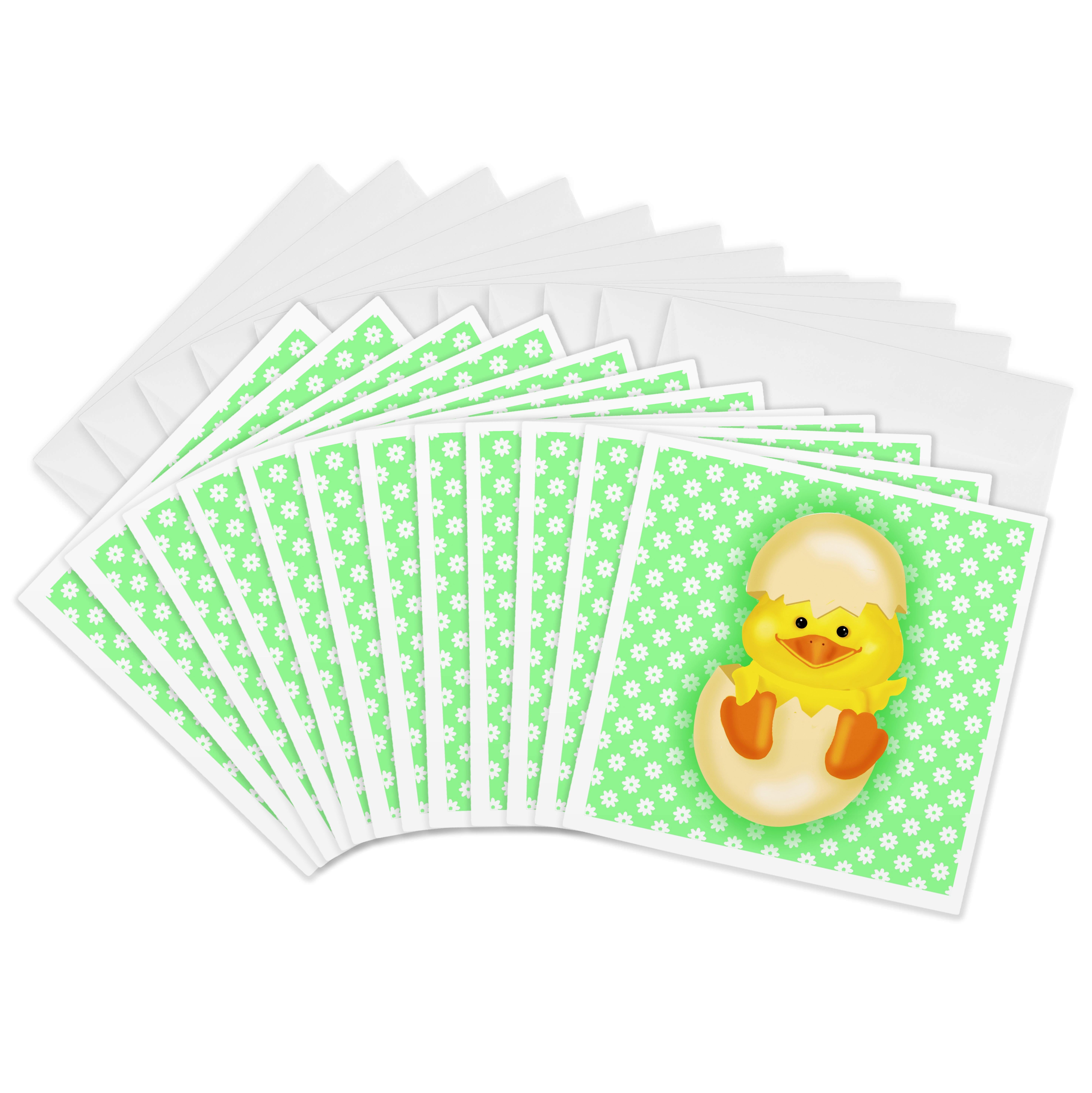 3drose, Yellow Baby Chick Inside Egg over Green Flowery Background, 12 ...