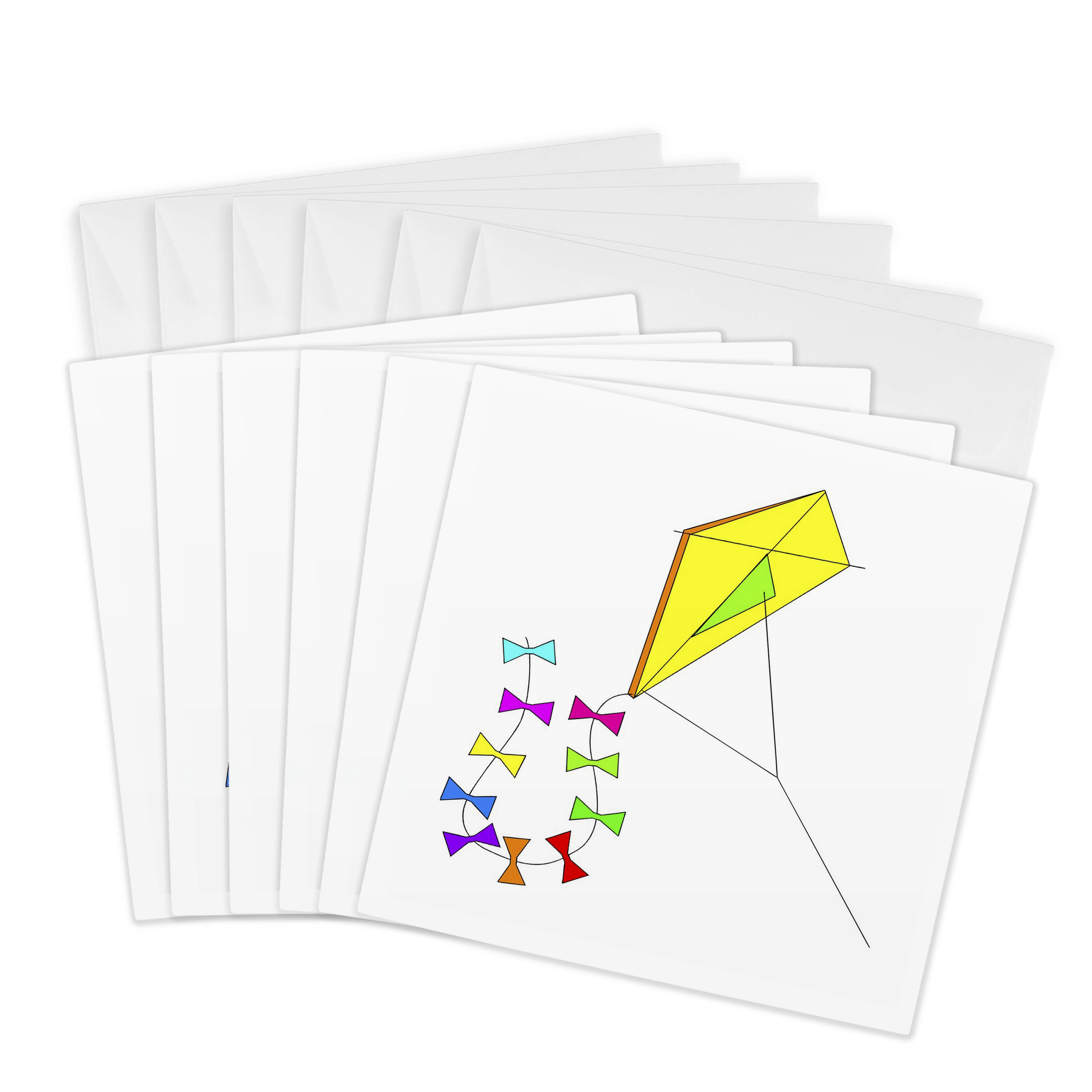 3drose, Yellow Kite with Pink Green Red Bows, 6 Greeting Cards with ...