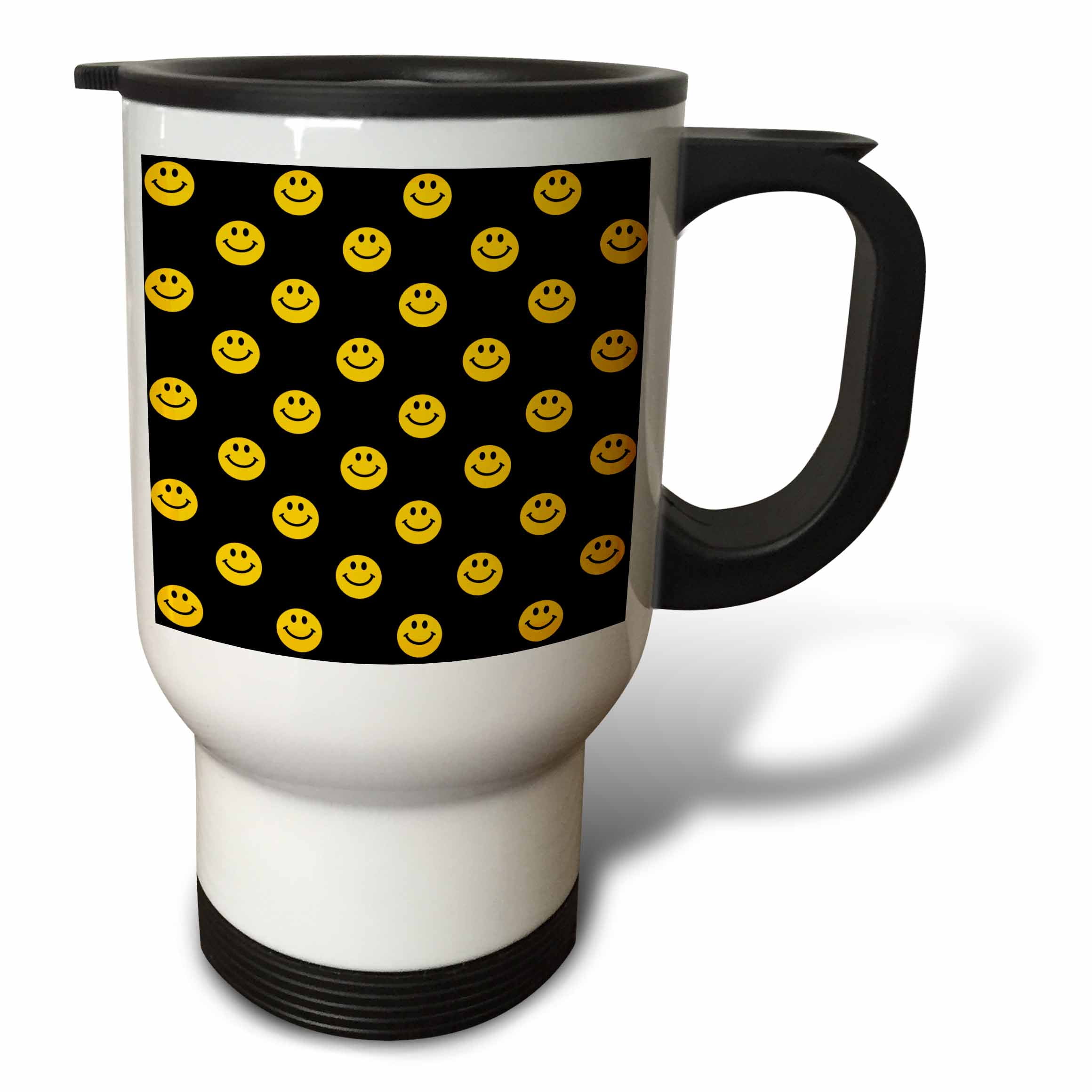 3drose, Yellow Smiling Face Pattern on Black - Cute Smile Happy Smilies ...