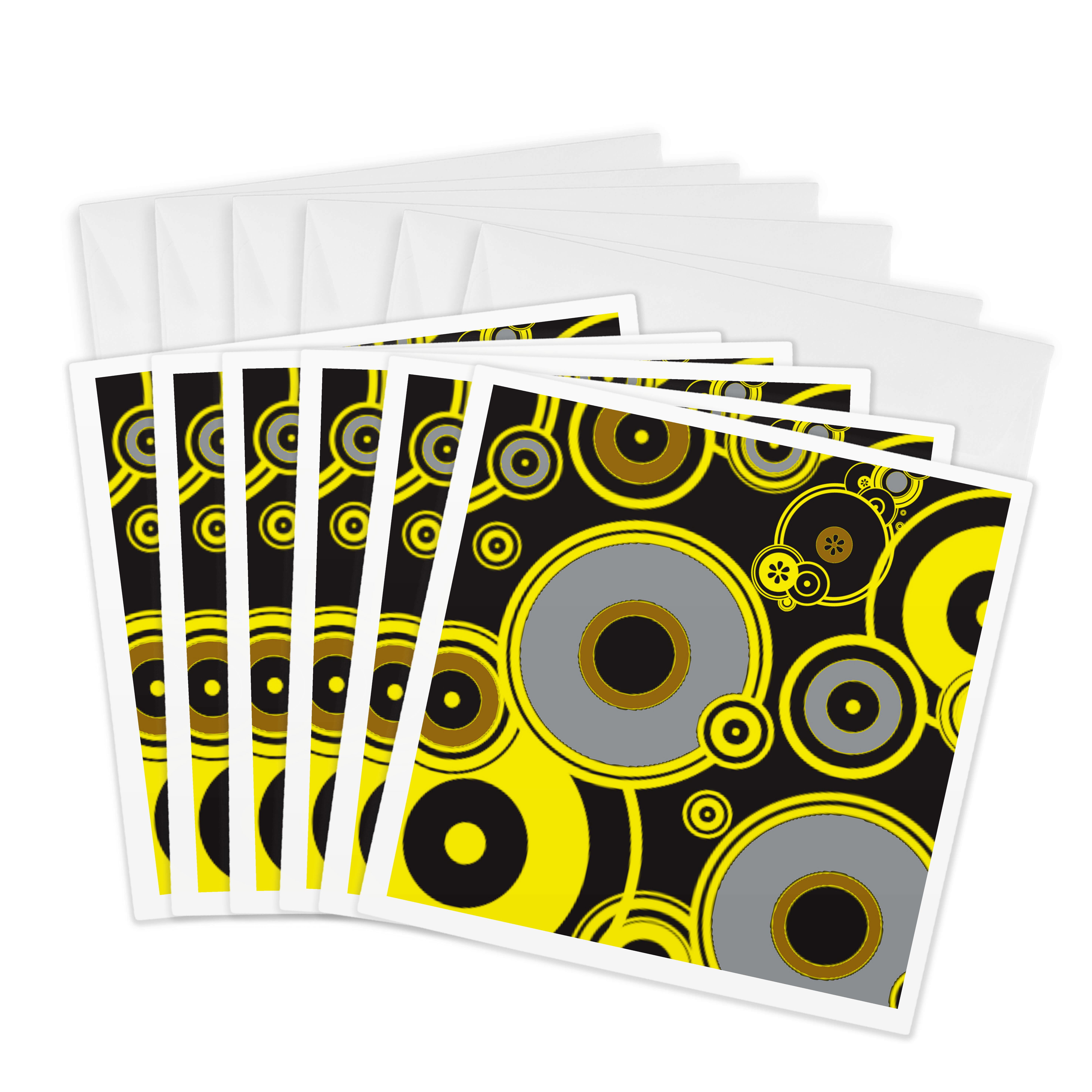 3drose, Yellow and Black Circle Art, 6 Greeting Cards with Envelopes ...