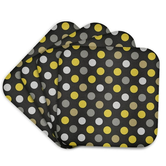 3drose, Yellow and Gray Dots on a Black Background, Set of 4 Coasters ...