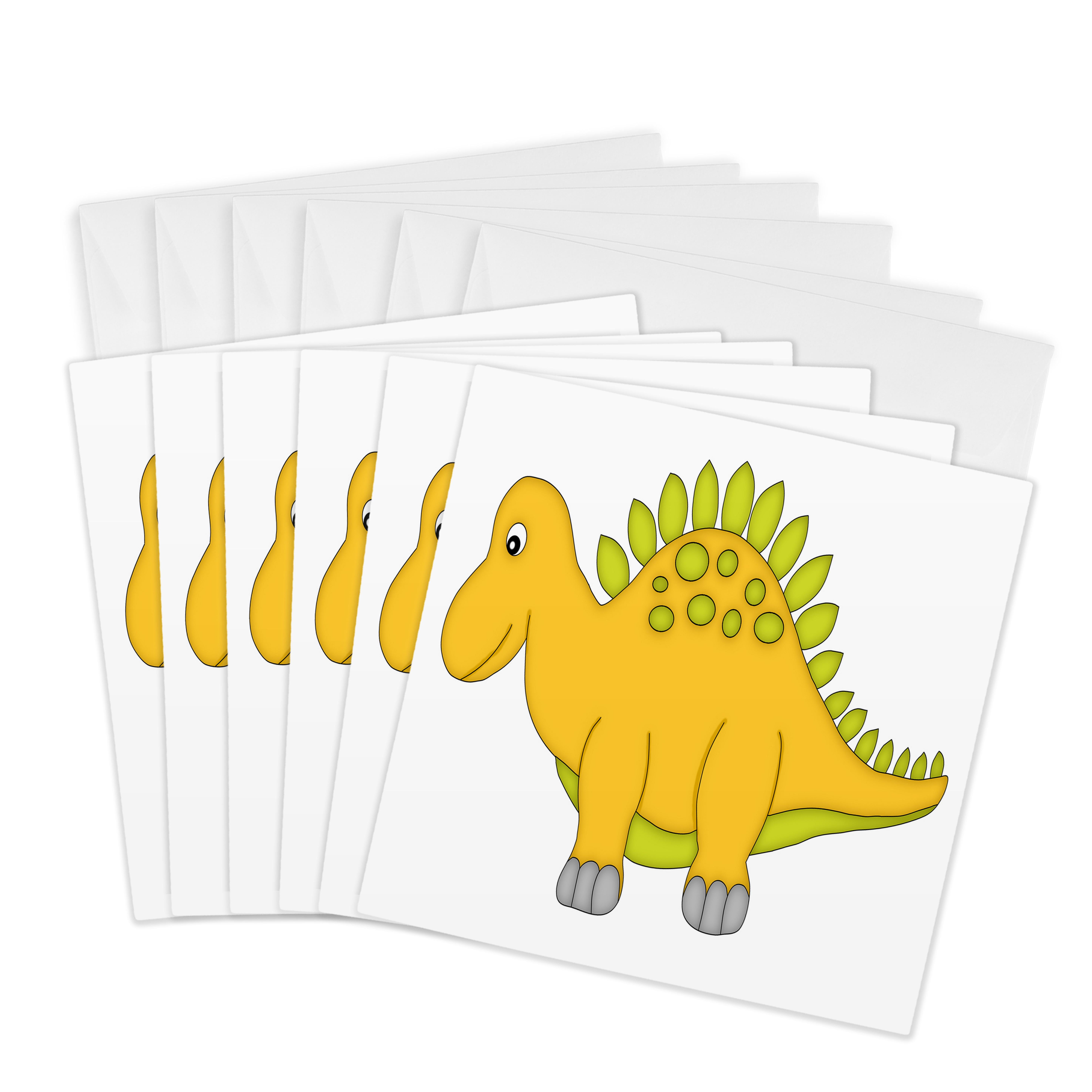 3drose, Yellow and Green Dinosaur Illustration, 6 Greeting Cards with ...