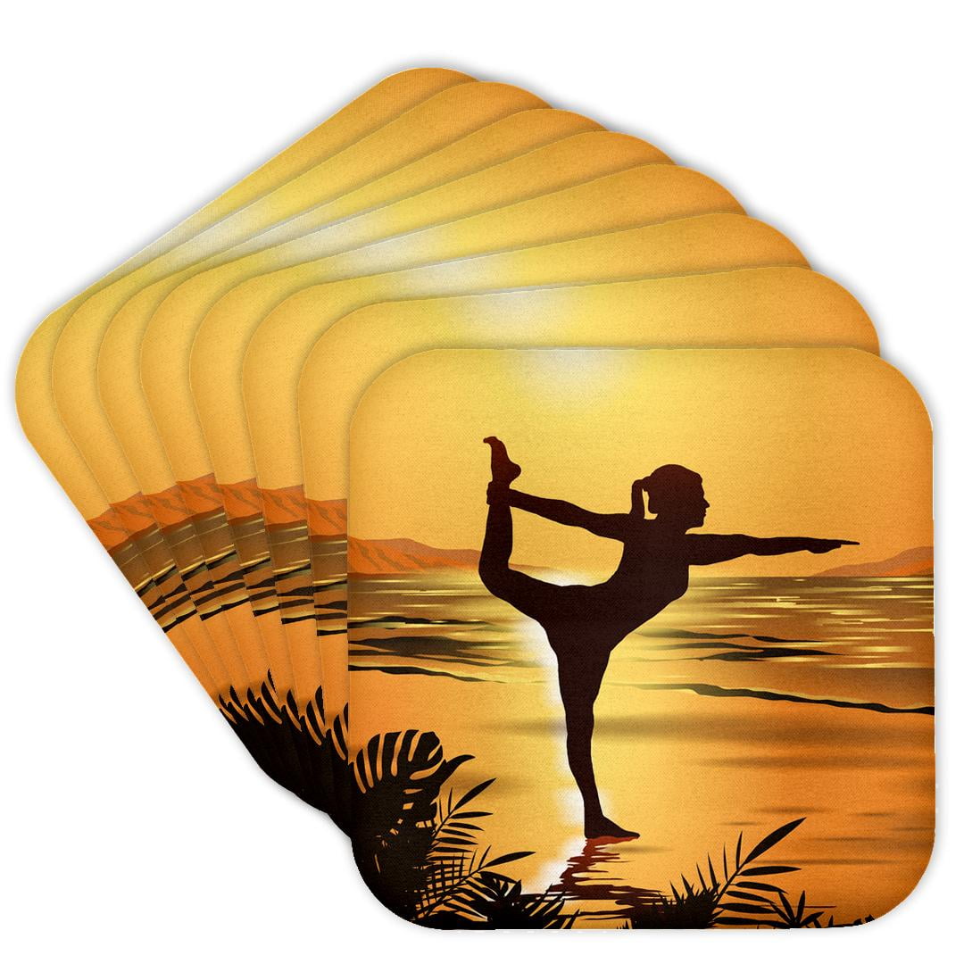 3drose, Yoga Women with Sunset and Ocean View Holiday Sport, Set of 8 ...