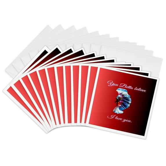 3drose, You Betta Believe I Love You Quote with Artistic Beta Splendens Fish, 12 Greeting Cards ...