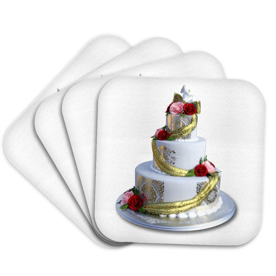 3drose, a Beautiful Three Layer White Wedding Cake with Gold and ...