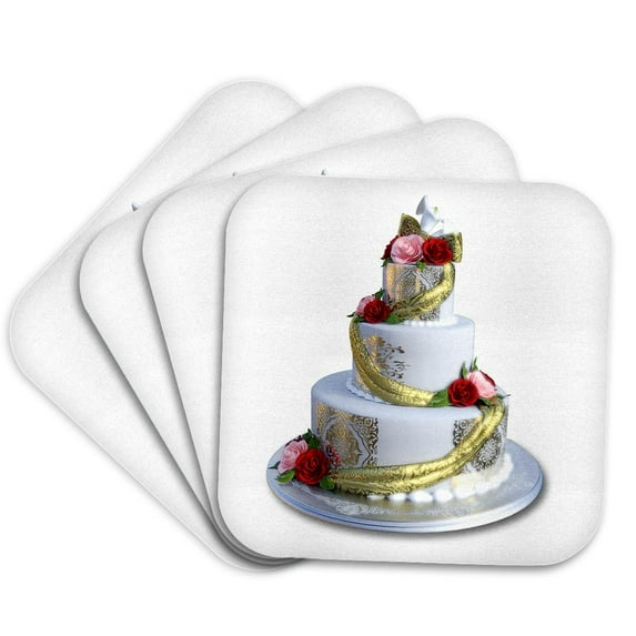 3drose, a Beautiful Three Layer White Wedding Cake with Gold and ...