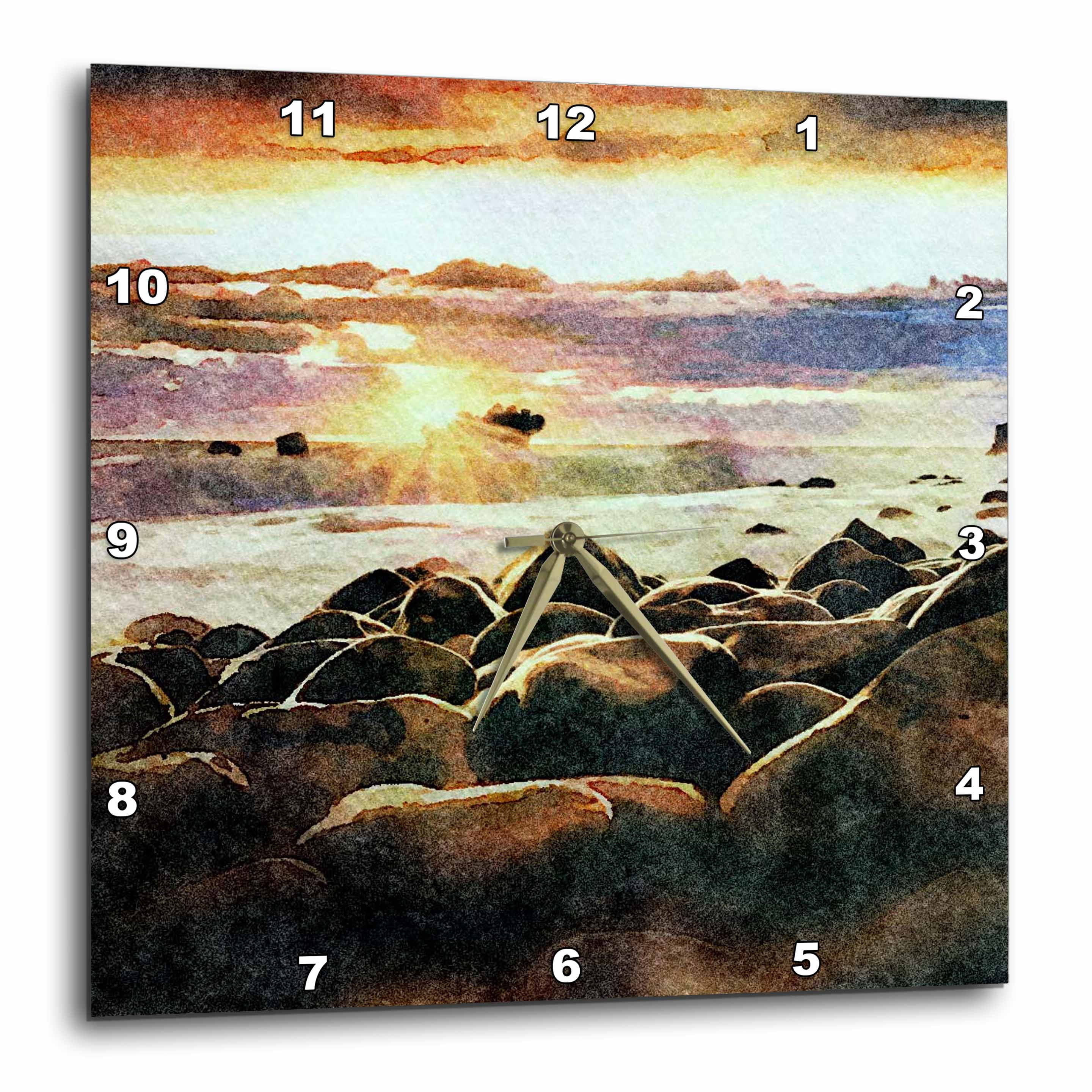 3drose, a Boulder Beach at Sunset Image of Watercolor Painting, 15x15 ...
