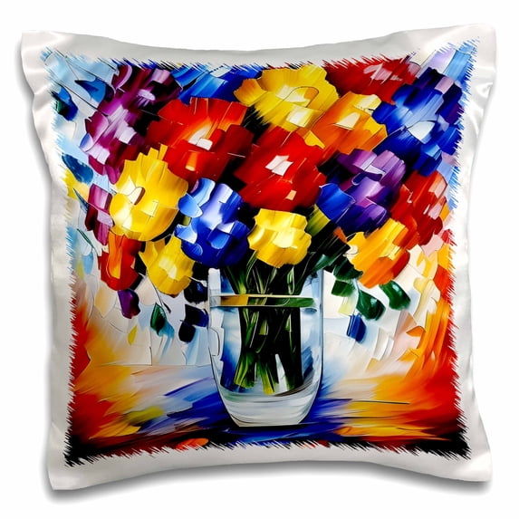 3drose, a Bunch of Red, Yellow, Blue Flowers in a Glass Vase on a Table ...