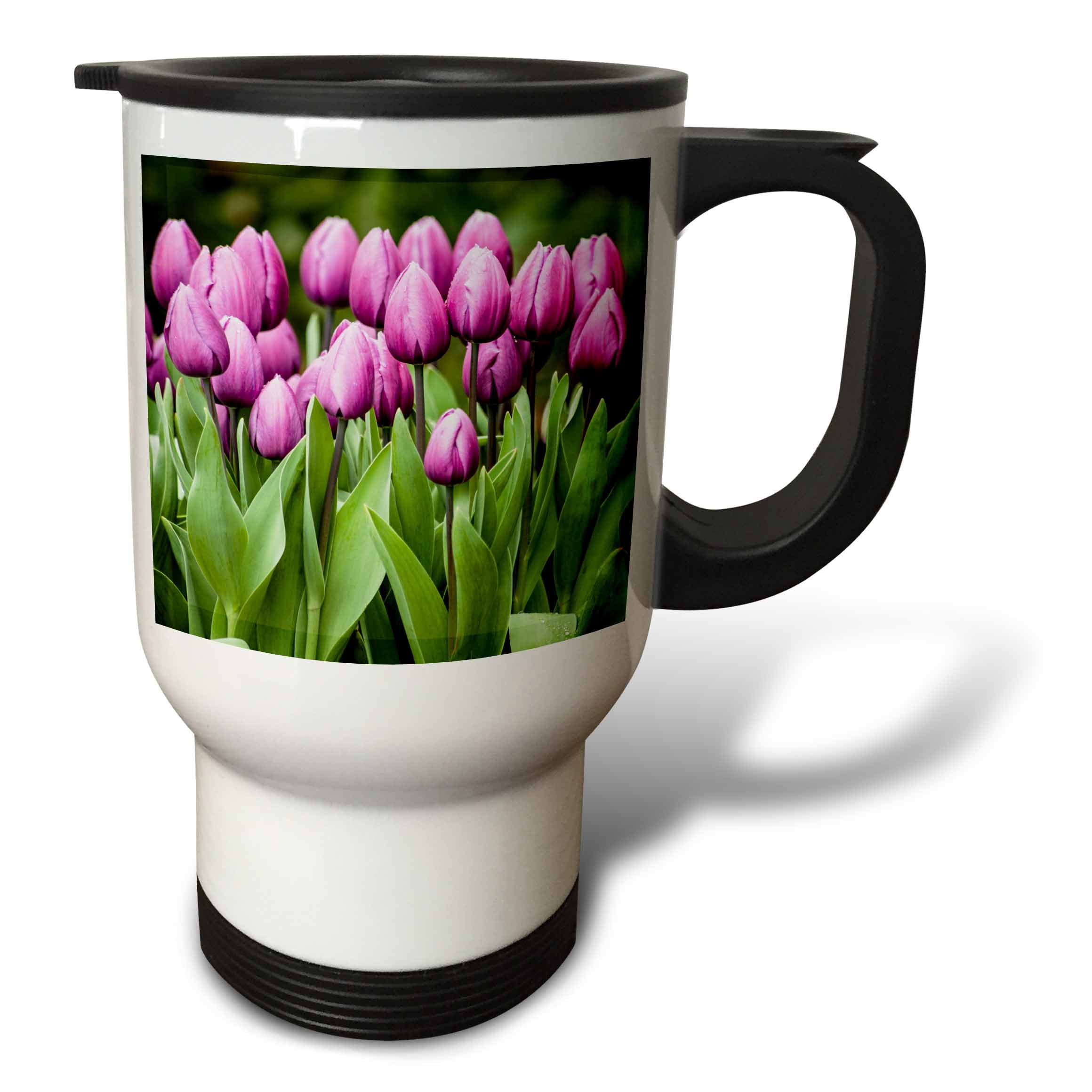 3drose, a Cluster of Purple Tulips Against Green Background, 14oz ...