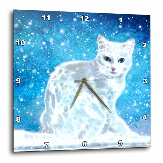 3drose, a Cute Abstract White Cat with Blue Eyes, 10x10 Wall Clock ...