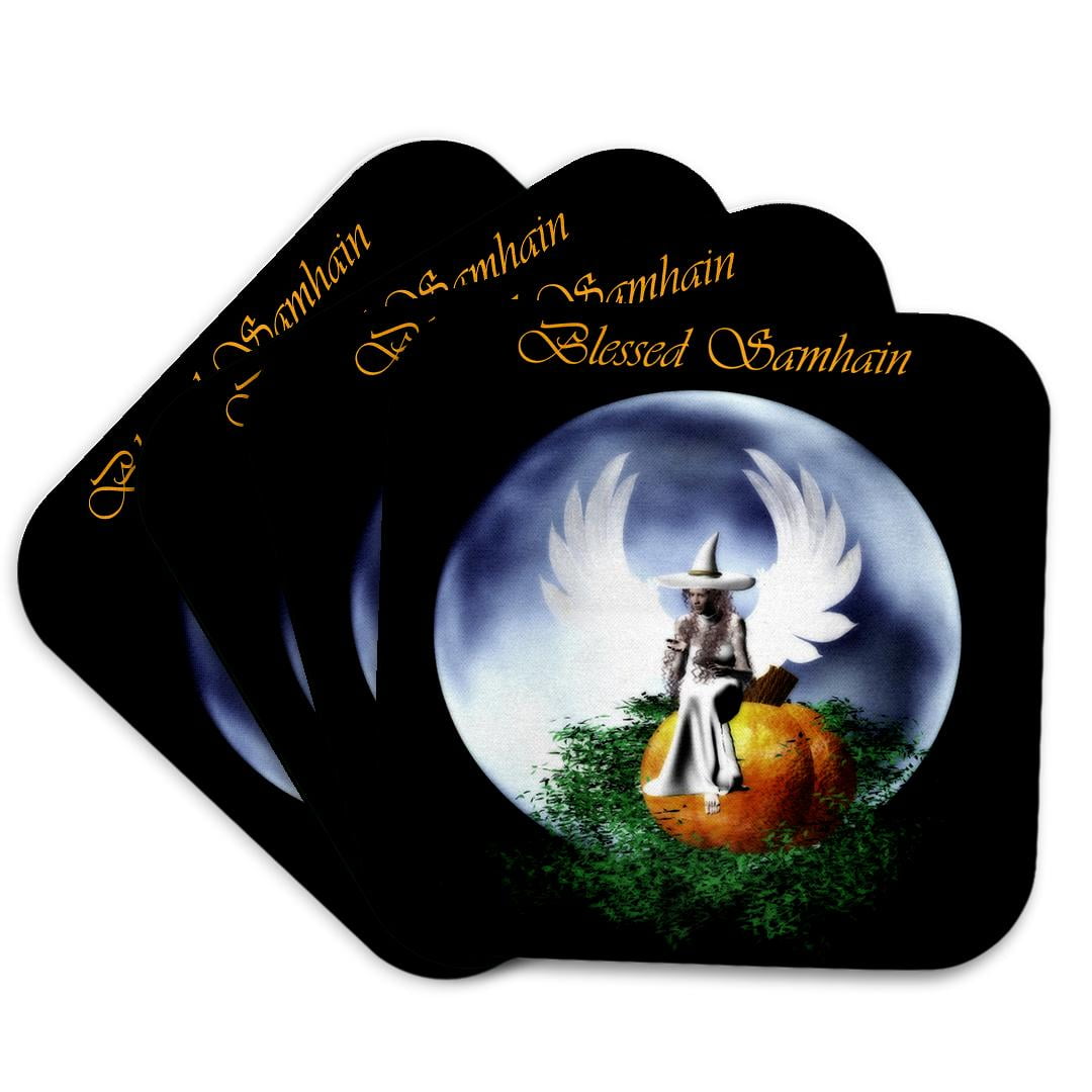 3drose, a Fairy and a Moon Wishing a Blessed Samhain, Set of 4 Coasters ...