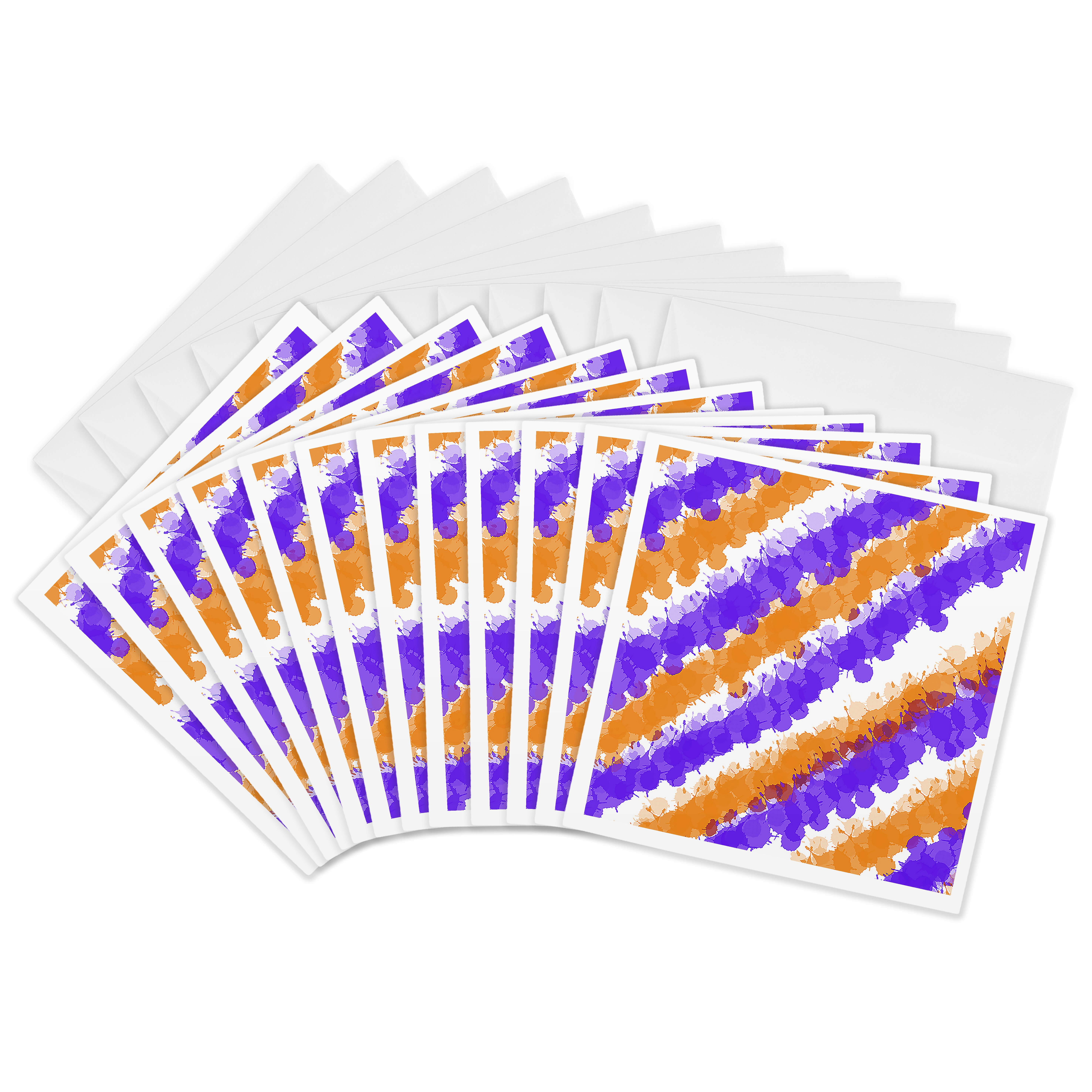 3drose, a Fun Striped Paint Splatter in Orange and Purple, 12 Greeting ...