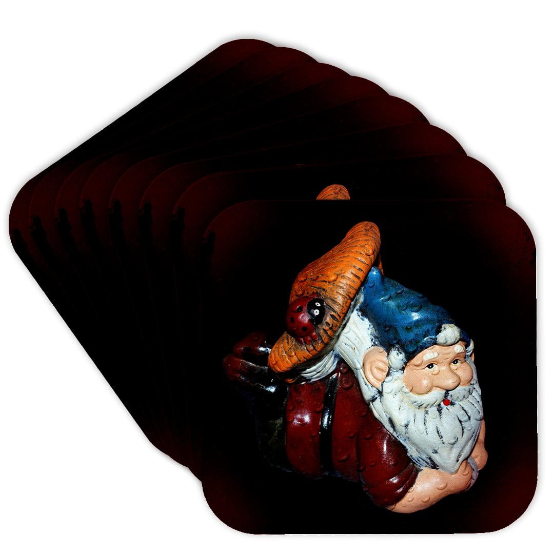 3drose, a Gnome Laying with a Ladybug and Mushroom, Set of 8 Coasters ...