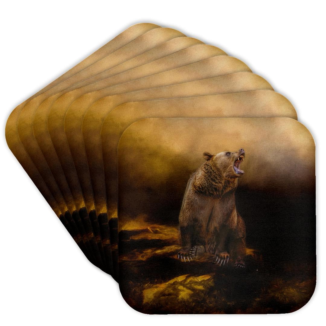 3drose, a Magnificent Roaring Grizzly Bear Sits on a Roc, Set of 8 ...