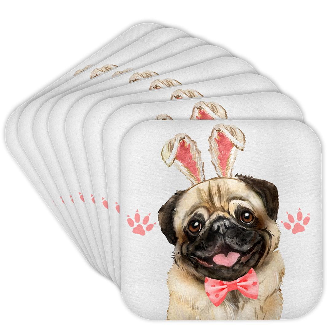 3drose, a Pug Dog Lovers Easter with a Cute Pup in a Pink Bow and Bunny ...