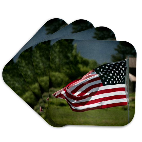 3drose, a Red White and Blue American Flag Flying in the Wind, Set of 4 ...