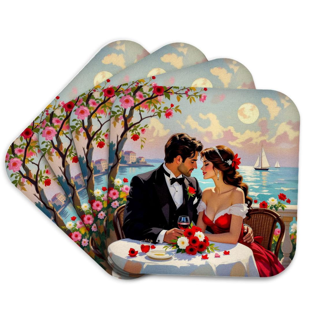 3drose, a Romantic Couple at Restaurant at Seafront. Beautiful Art ...