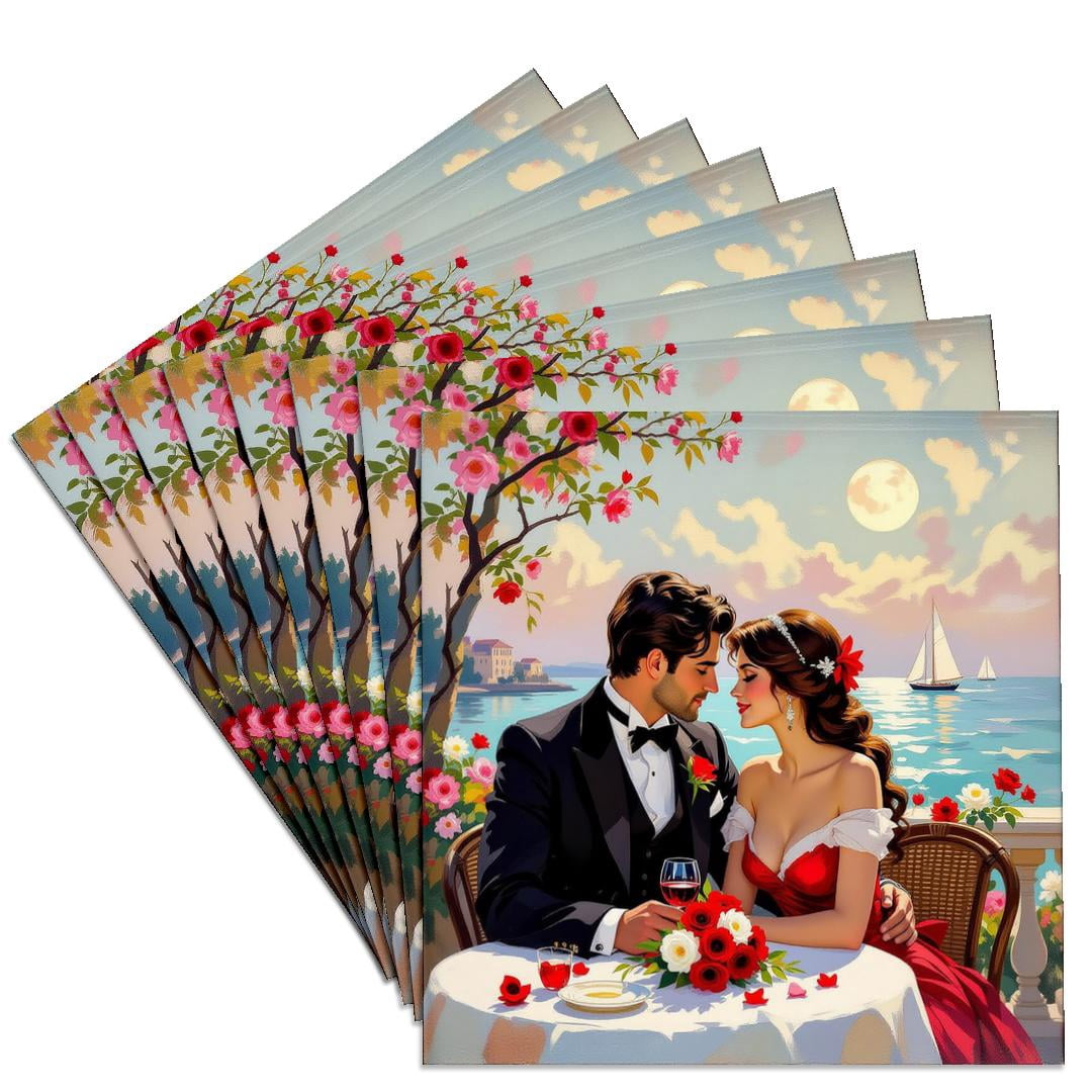 3drose, a Romantic Couple at Restaurant at Seafront. Beautiful Art ...