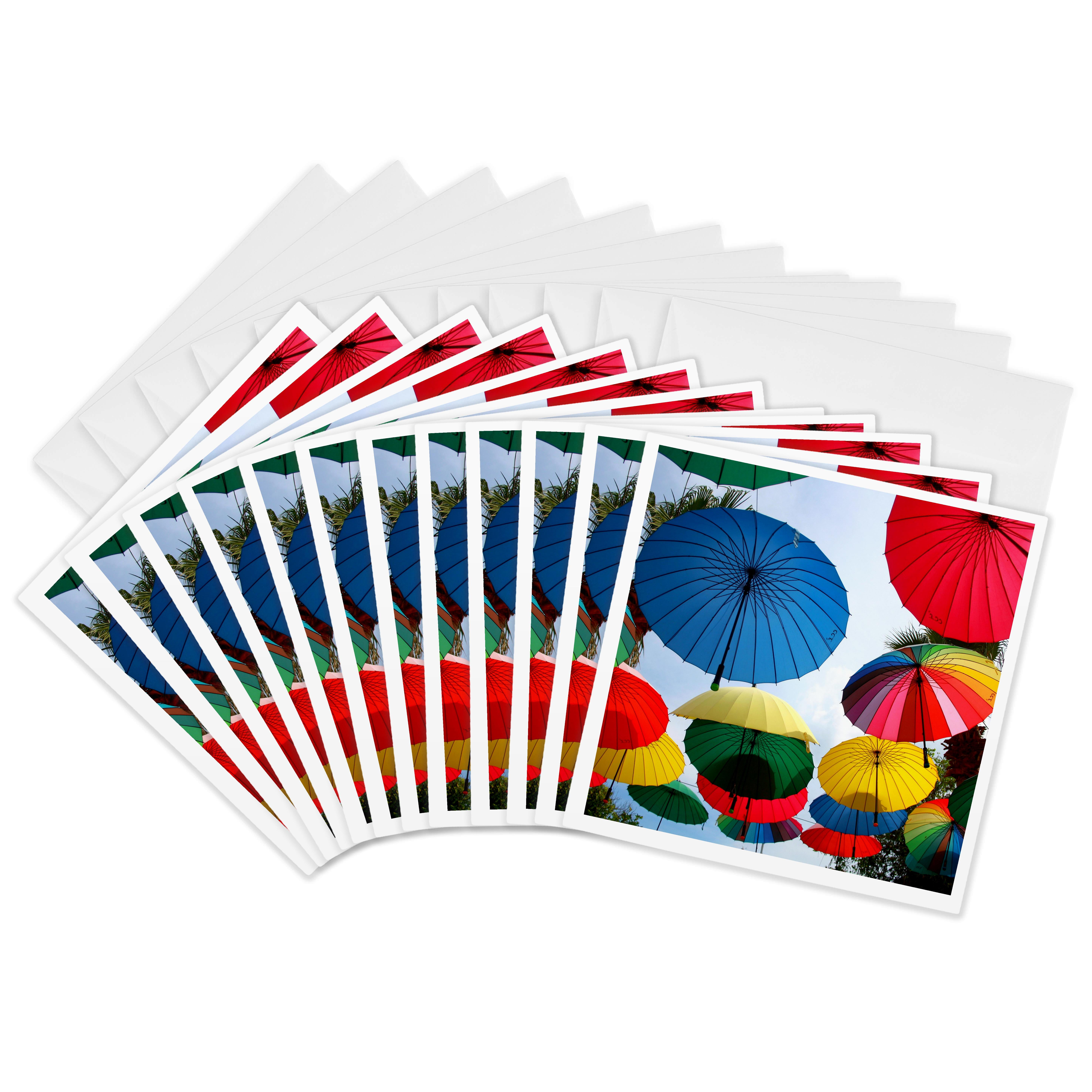 3drose, a Shower of Rainbow Coloured Umbrellas, 12 Greeting Cards with ...