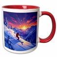 3drose, a Skier in Red Goes Downhill at Sunset. Winter Sports Positive ...