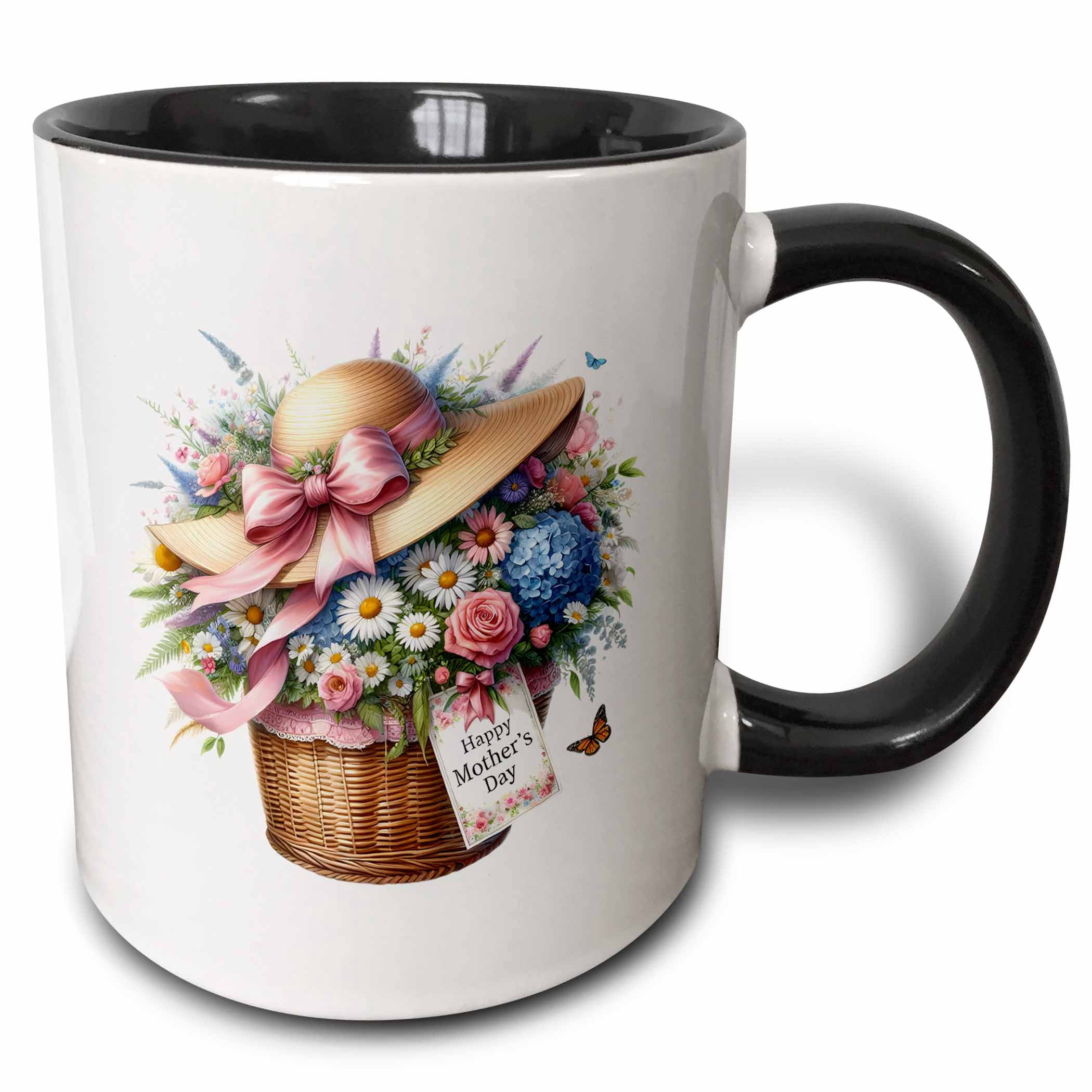 3drose, a Straw Hat, a Basket of Summer Flowers. Happy Mothers Day Card ...