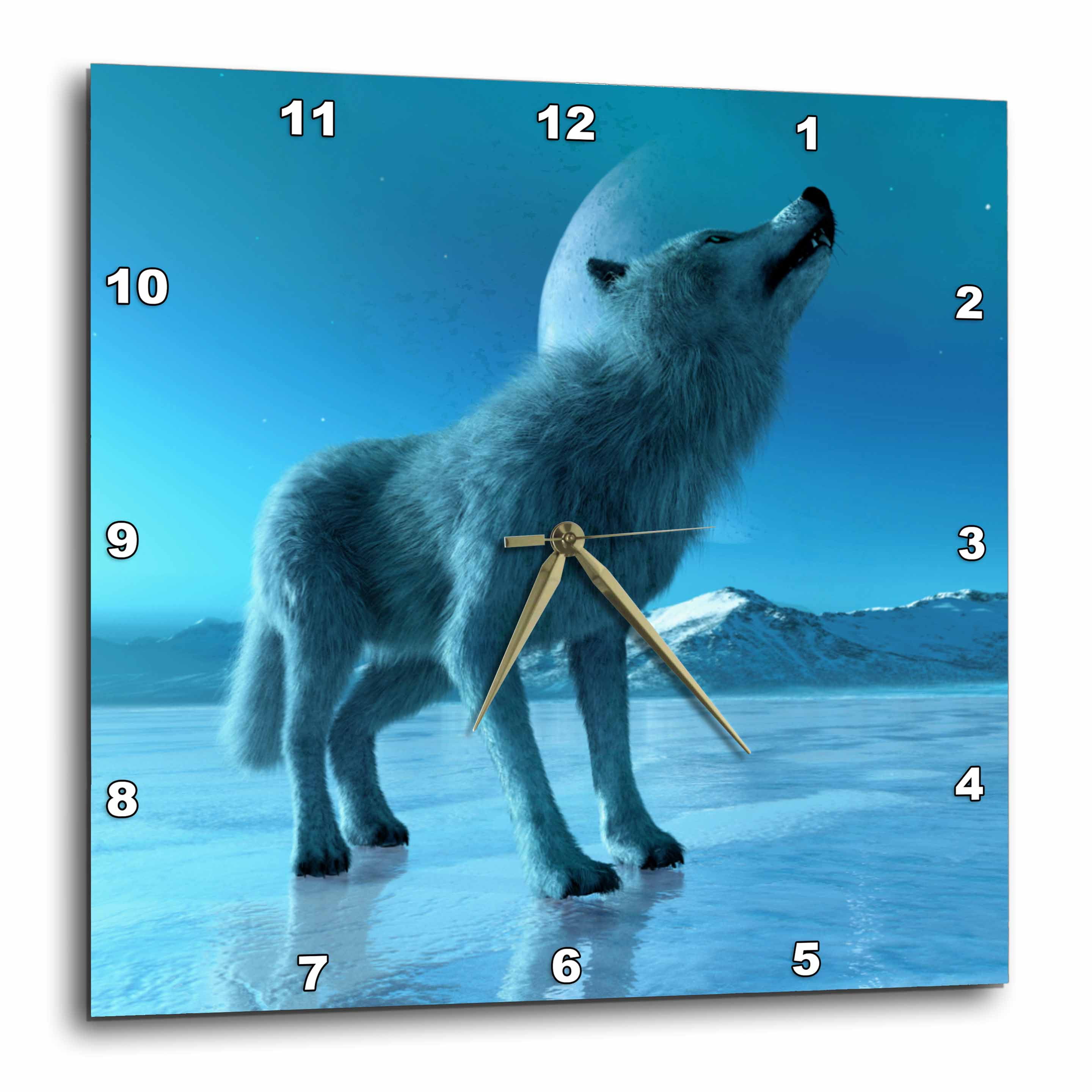 3drose, a Wolf Howling at the Arctic Moon, 15x15 Wall Clock - Walmart.com