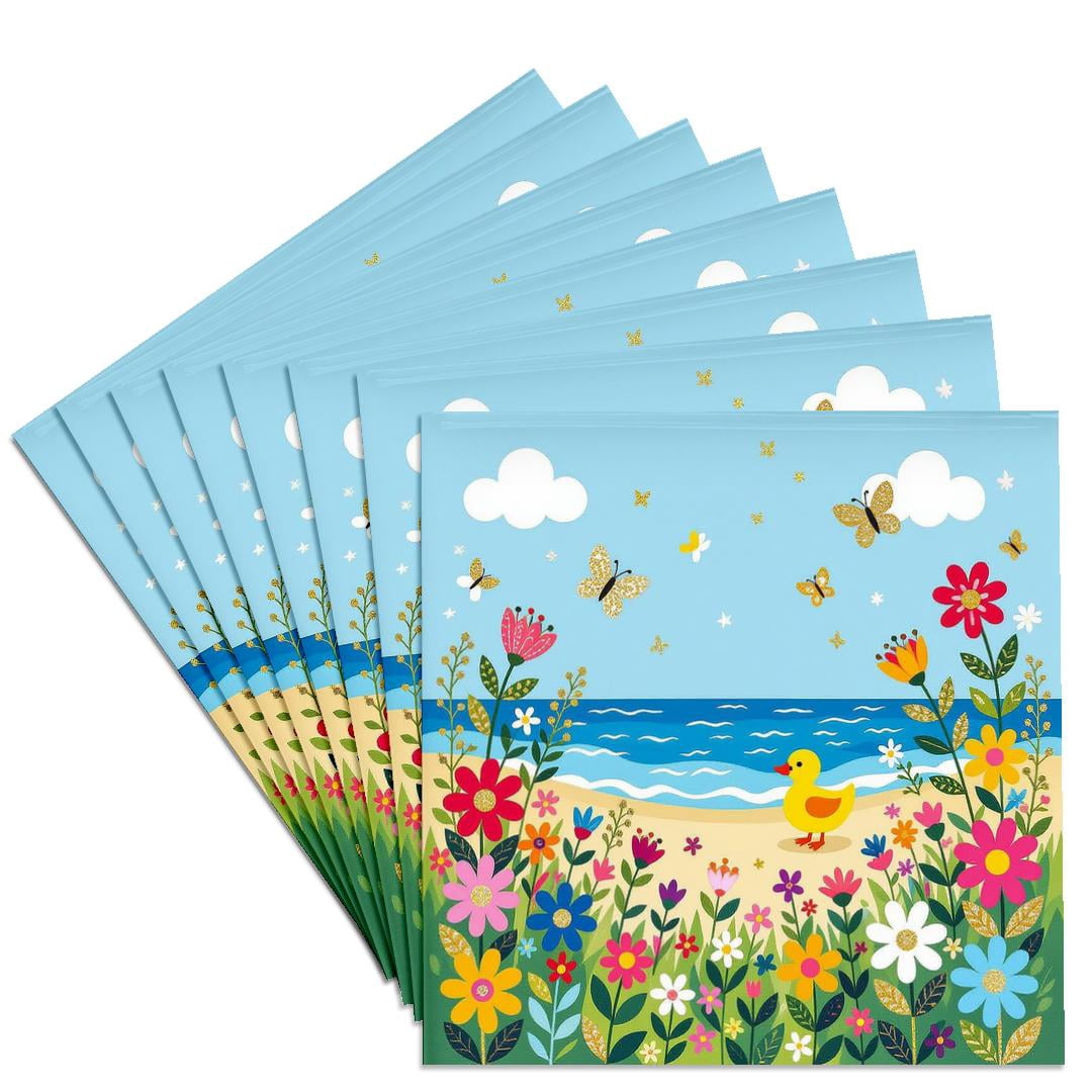 3drose, a Yellow Duck on a Sandy Beach. Summer Flowers, Butterflies ...