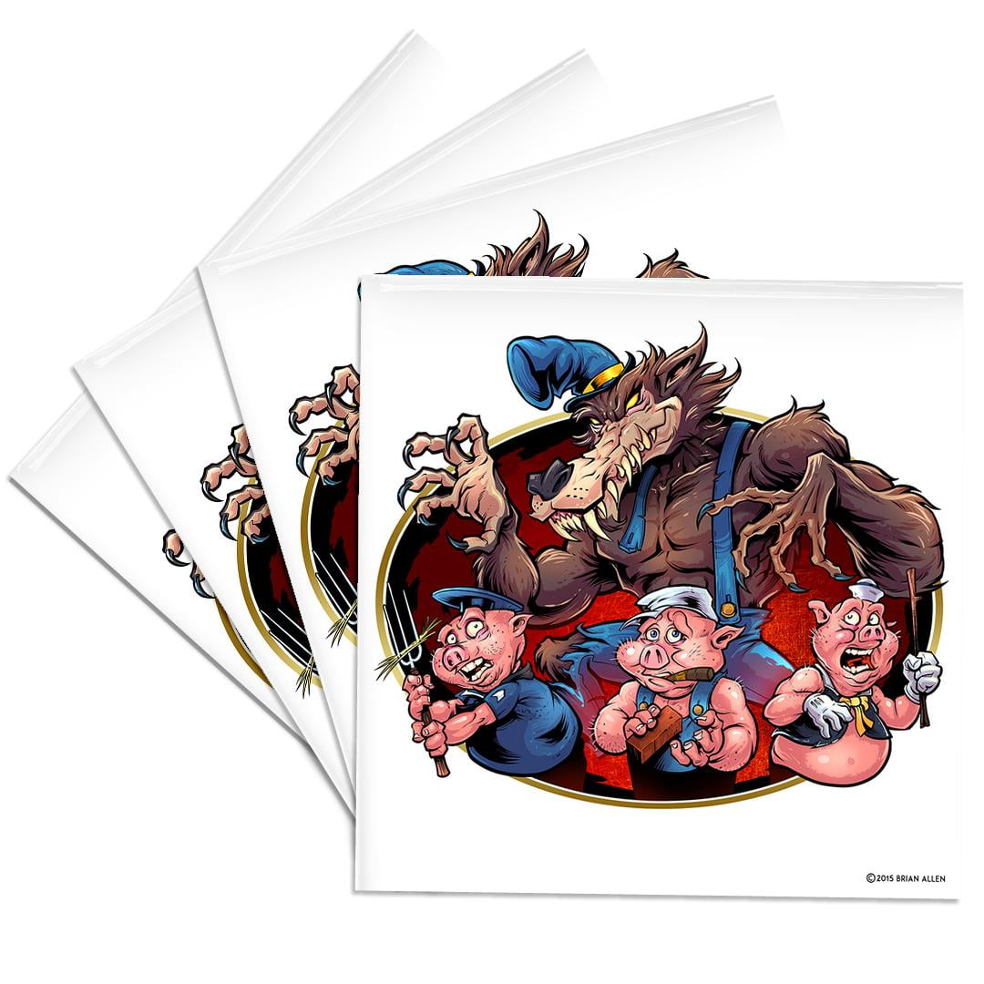 3drose, the Big Bad Wolf with the Three Little Pigs, Set of 4 Ceramic ...