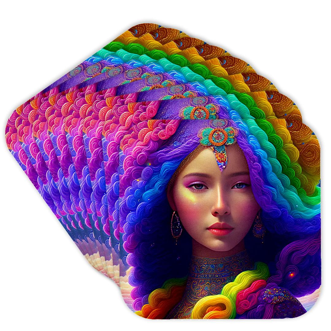 3drose, the Rainbow Color Hair Fantasy Woman, Set of 8 Coasters - Cork ...