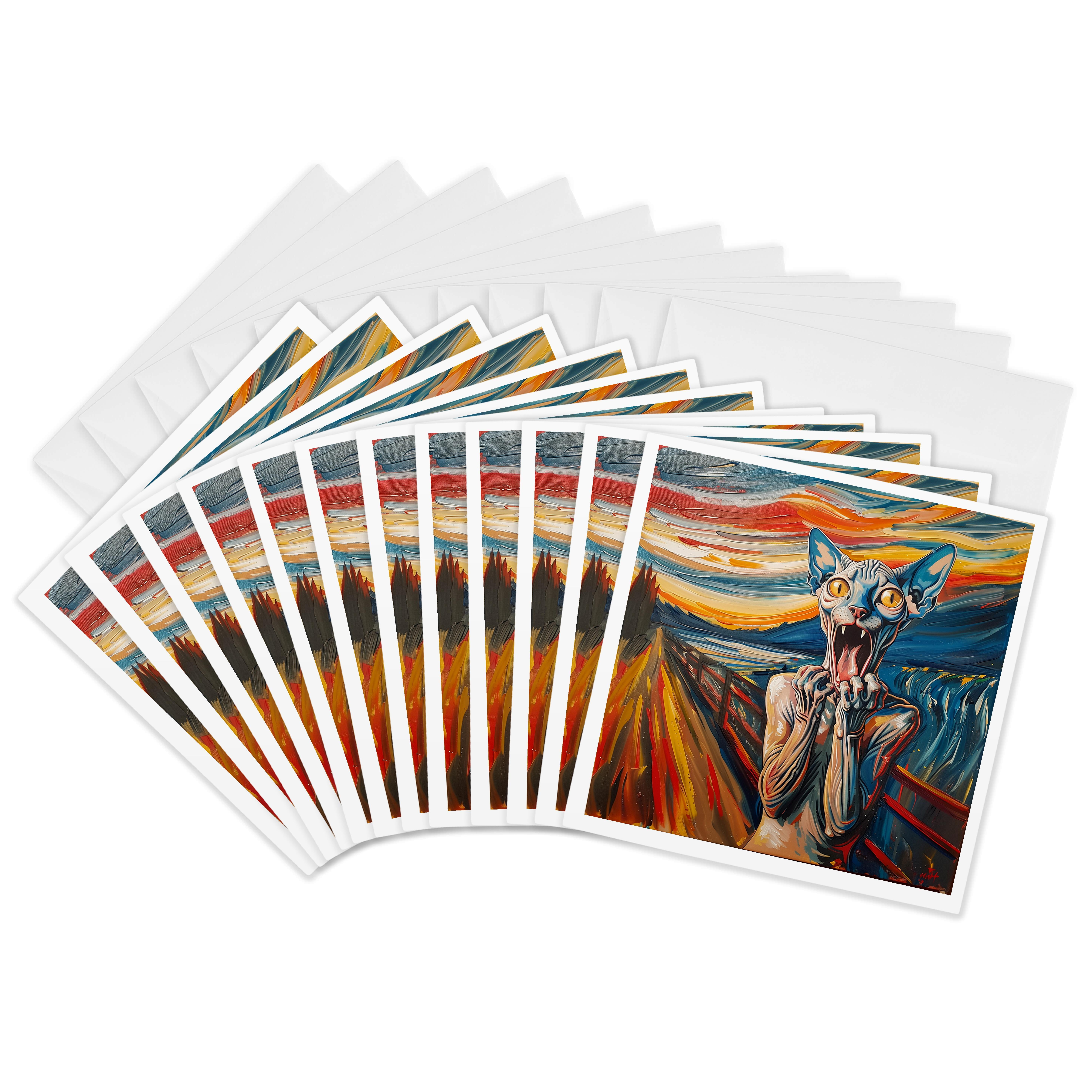 3drose, the Scream of a Sphynx Cat Art Nouveau Painting, 12 Greeting ...